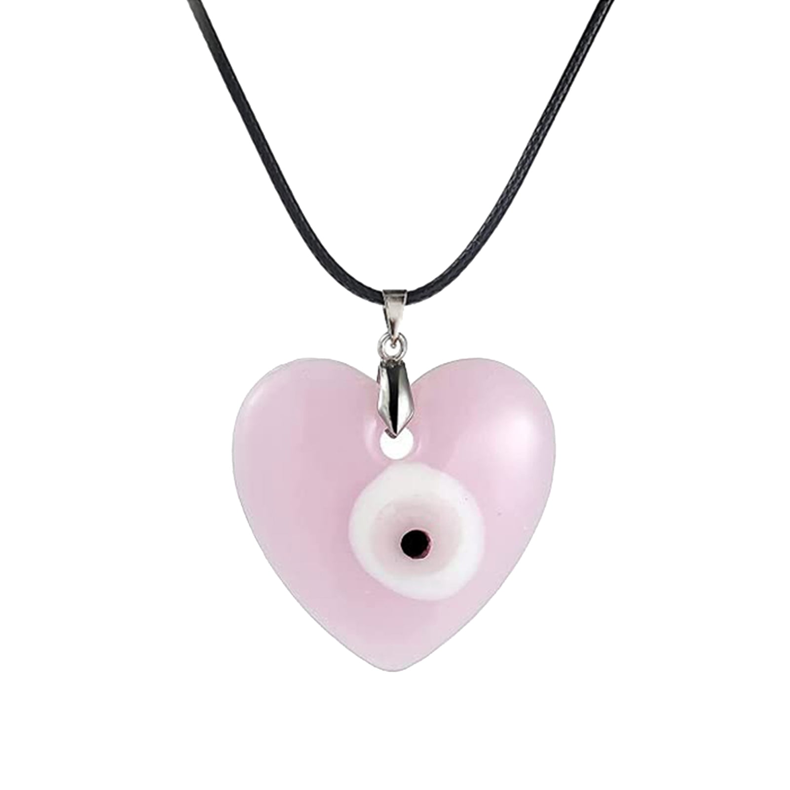 Anqbci Adjustable Round Heart Dangle Necklace, Faux Leather Rope with ...