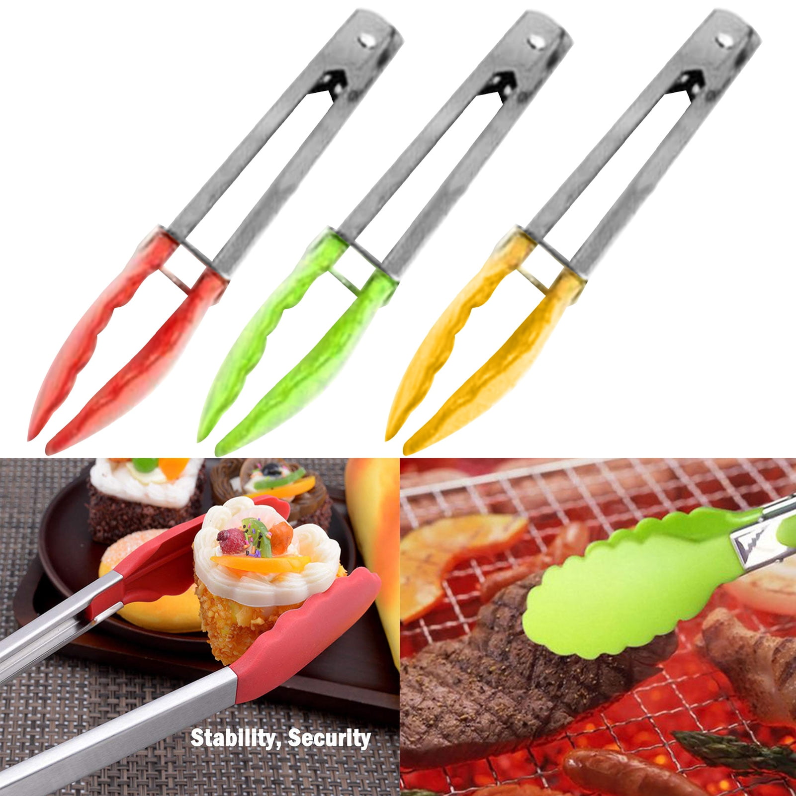 Anqbci BBQ Tongs Ergonomic Handle Heat Resistant Metal Food Serving ...