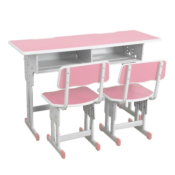 Anqbci Children Double Seat Study Table With 5 Gear Height Adjustment,150lbs Load Capacity Chair ...