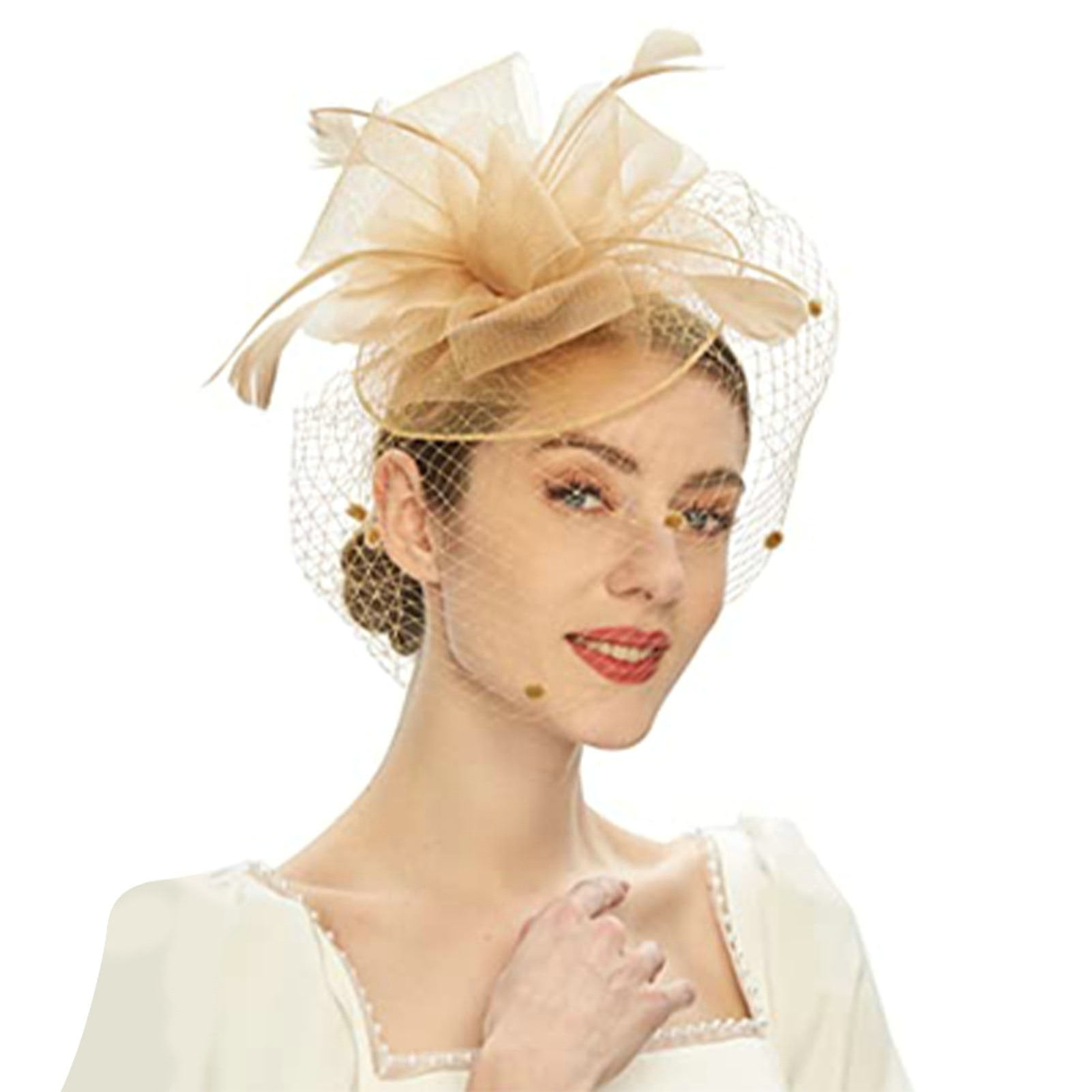 Anqbci Fascinator Hat Sheer Mesh Large Flower Veil Retro Elegant Photo ...