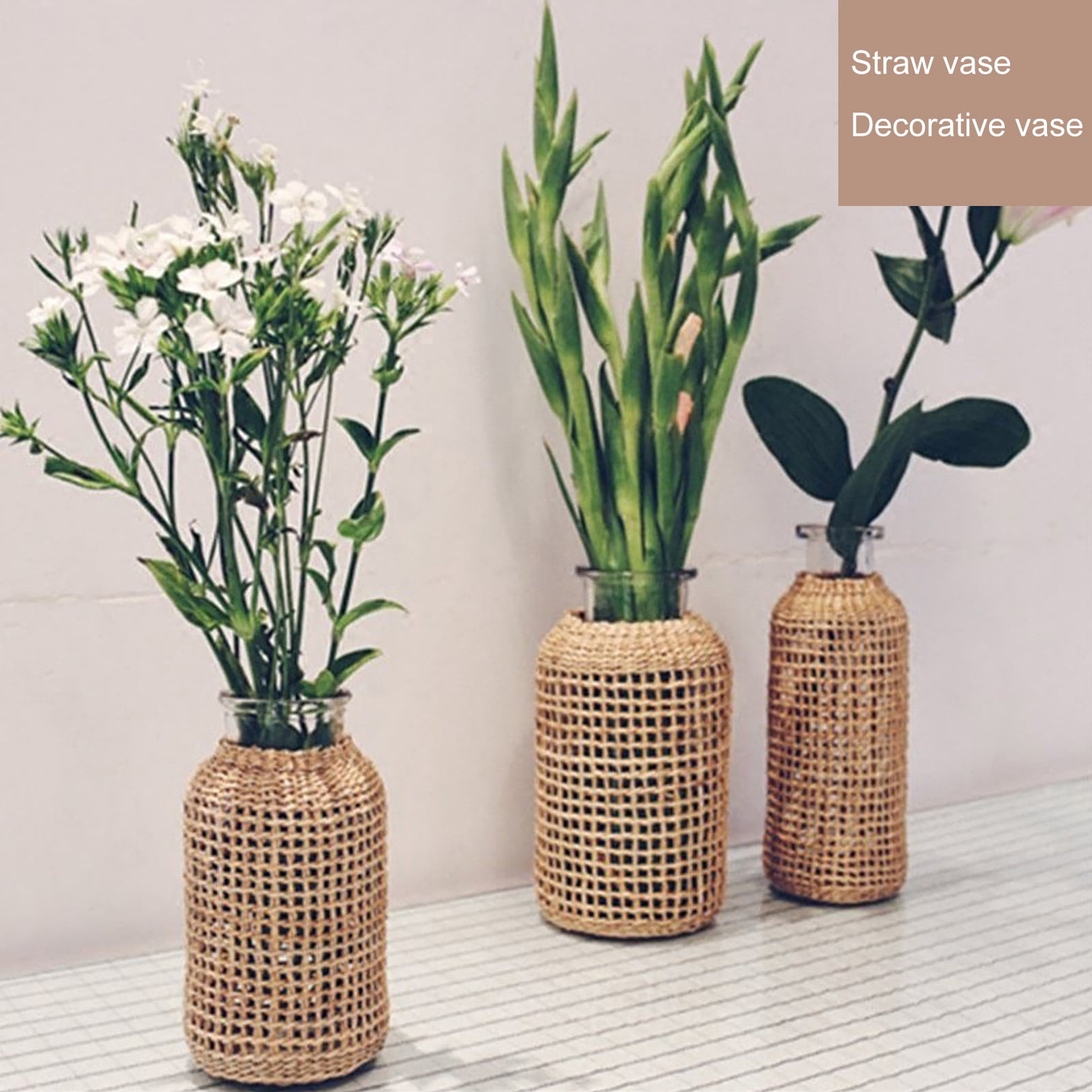 Anqbci Flower Vase Handmade Straw Woven Anti-broken Japanese Style ...