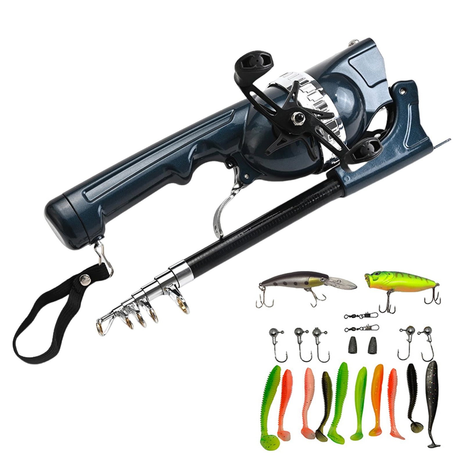 Anqbci Folding Fishing Rod with Spinning Reel Built-in 80M Line ...