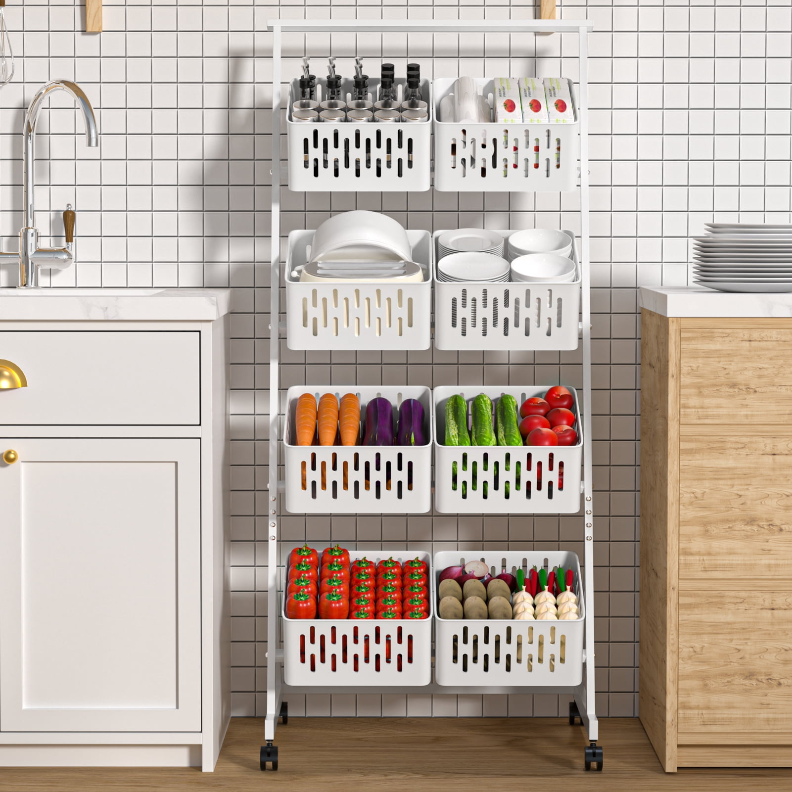 Anqbci Fruits Vegetables Storage Basket Trolley,Detachable Kitchen ...
