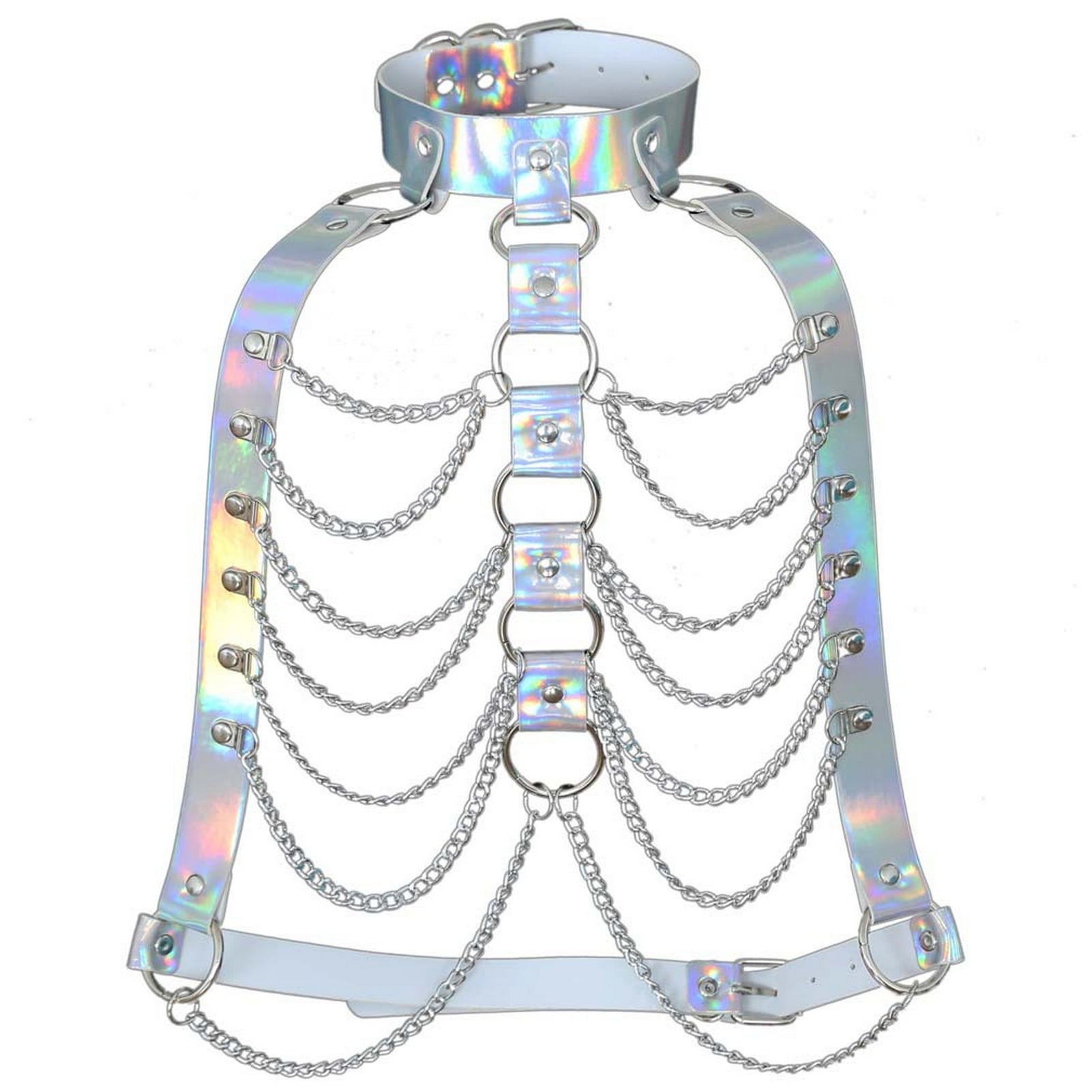 Anqbci Holographic Faux Leather Body Chain Punk Women Waist Chest Chain ...