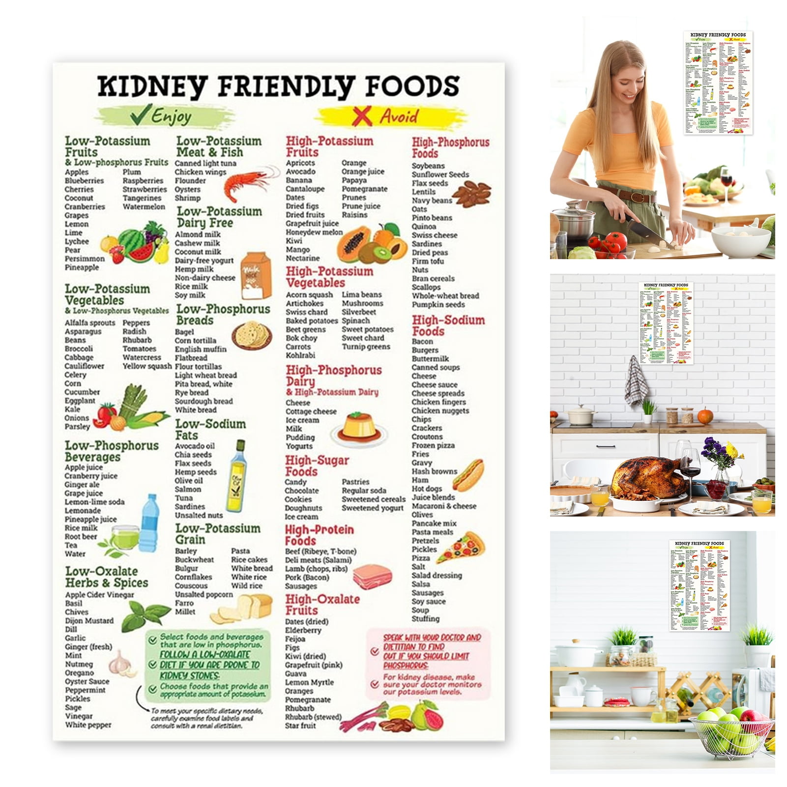 Anqbci Kidney Friendly Foods Poster Kidney Care Reminder Poster Wall ...
