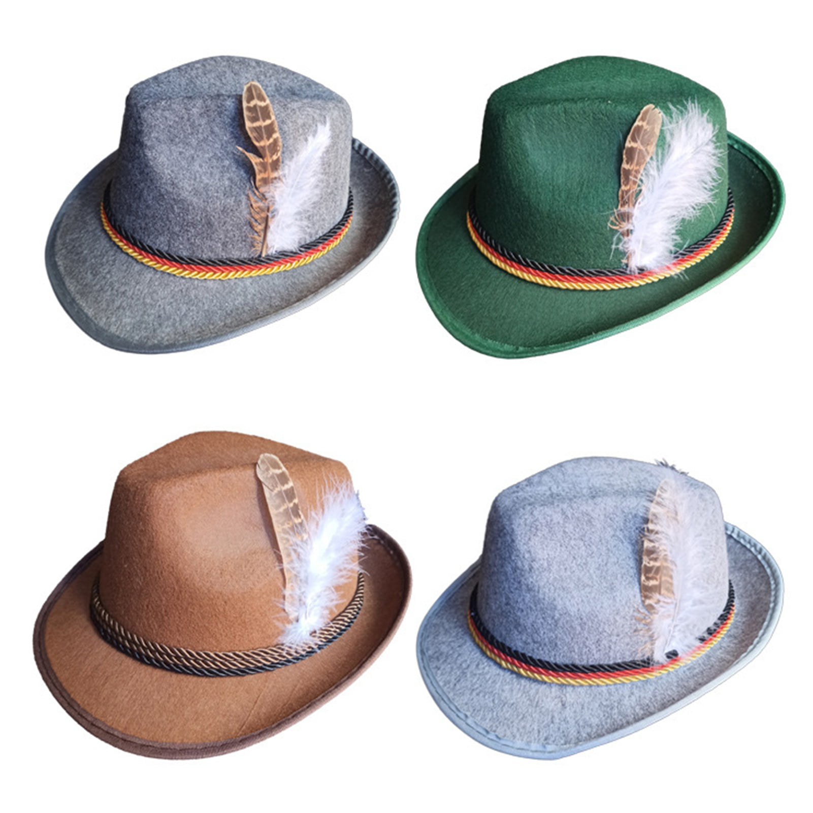 Anqbci Men Fedora Retro Jazz Hat Feather And Rope Decor Curved Edge ...