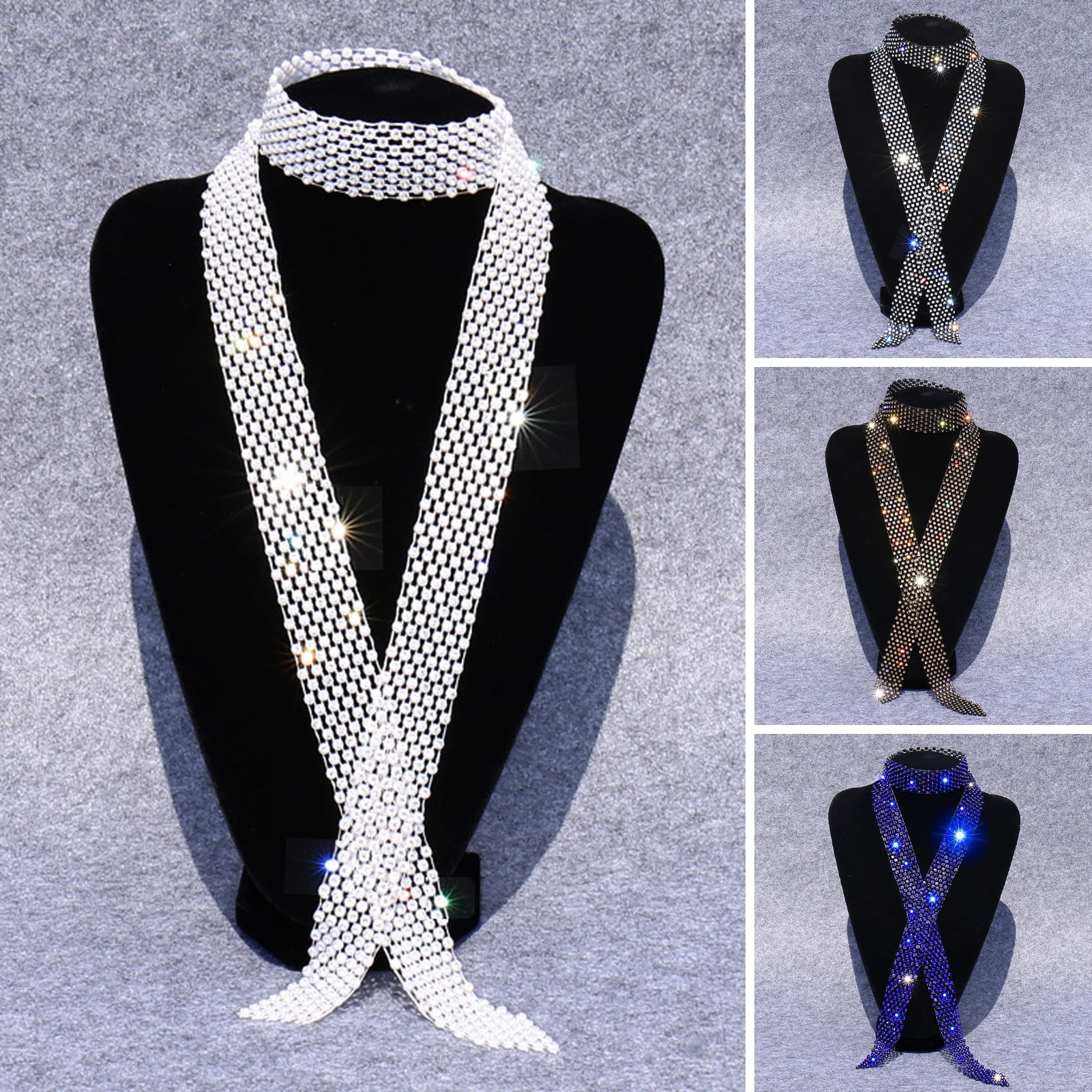 Anqbci Men Rhinestone Tie Long Adjustable Hollow Out Exquisite ...