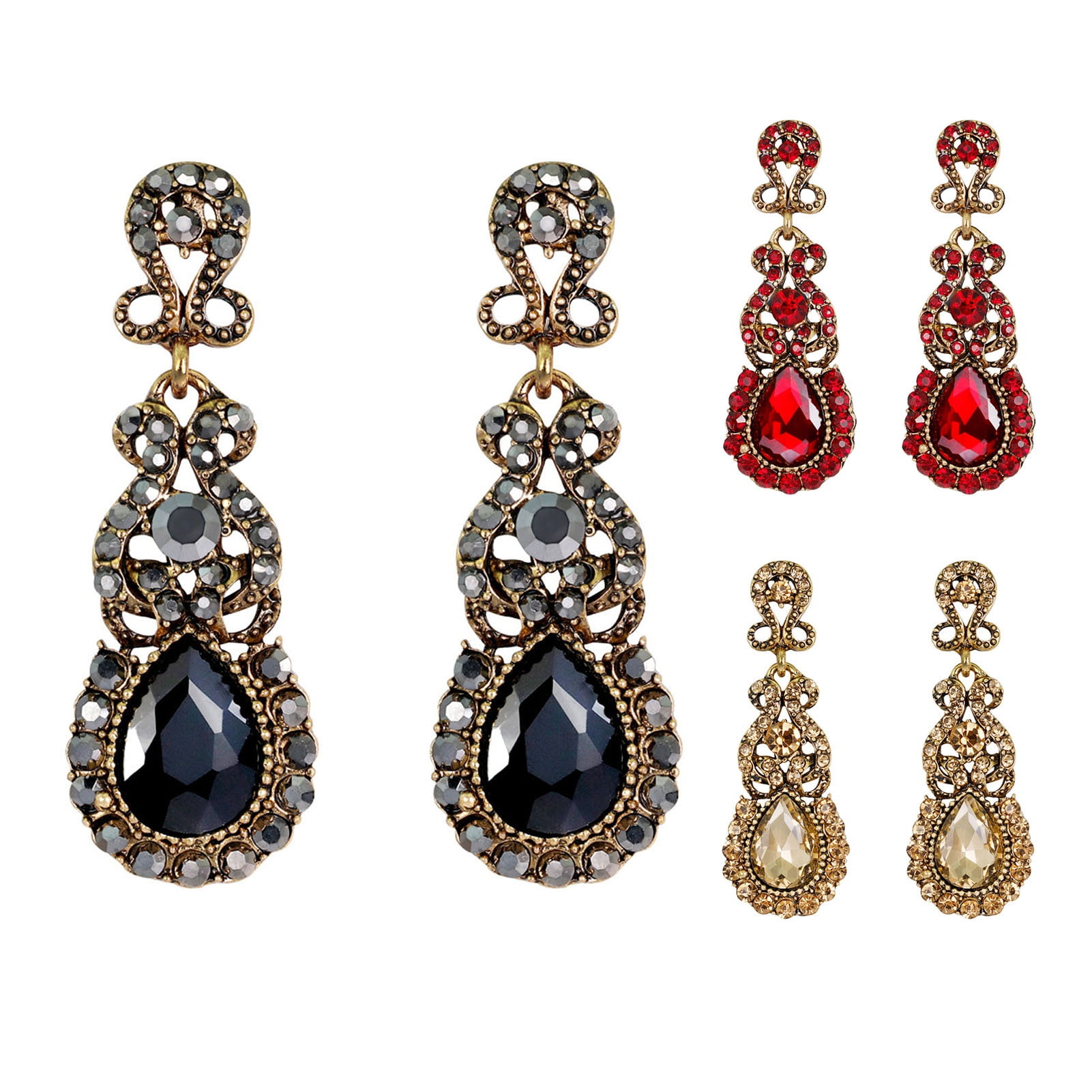 Anqbci Retro Shining Rhinestones Drop Earrings - 1 Pair Sparkling ...