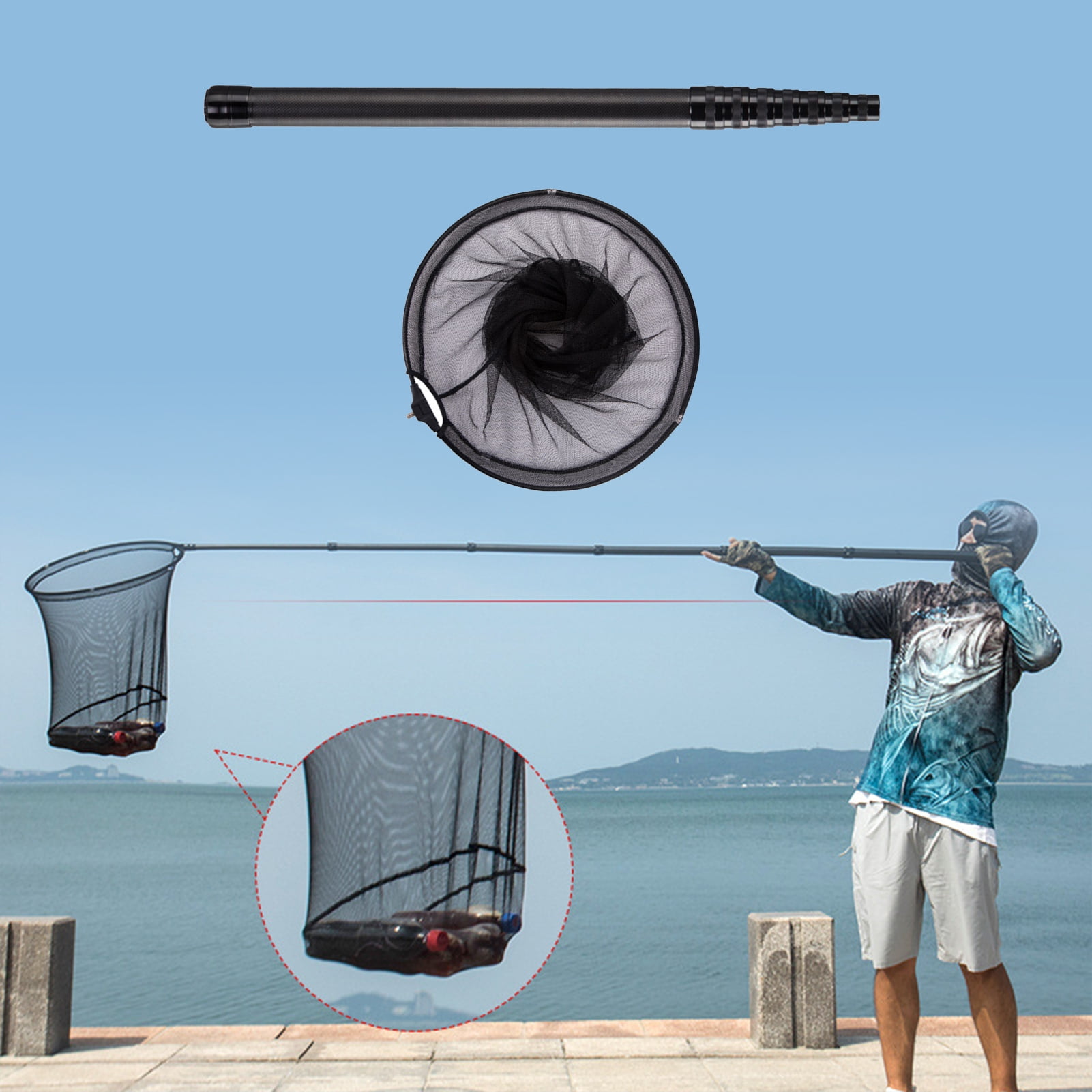 Anqbci Short-section Portable Fish Landing Hand Net Telescopic Pole ...