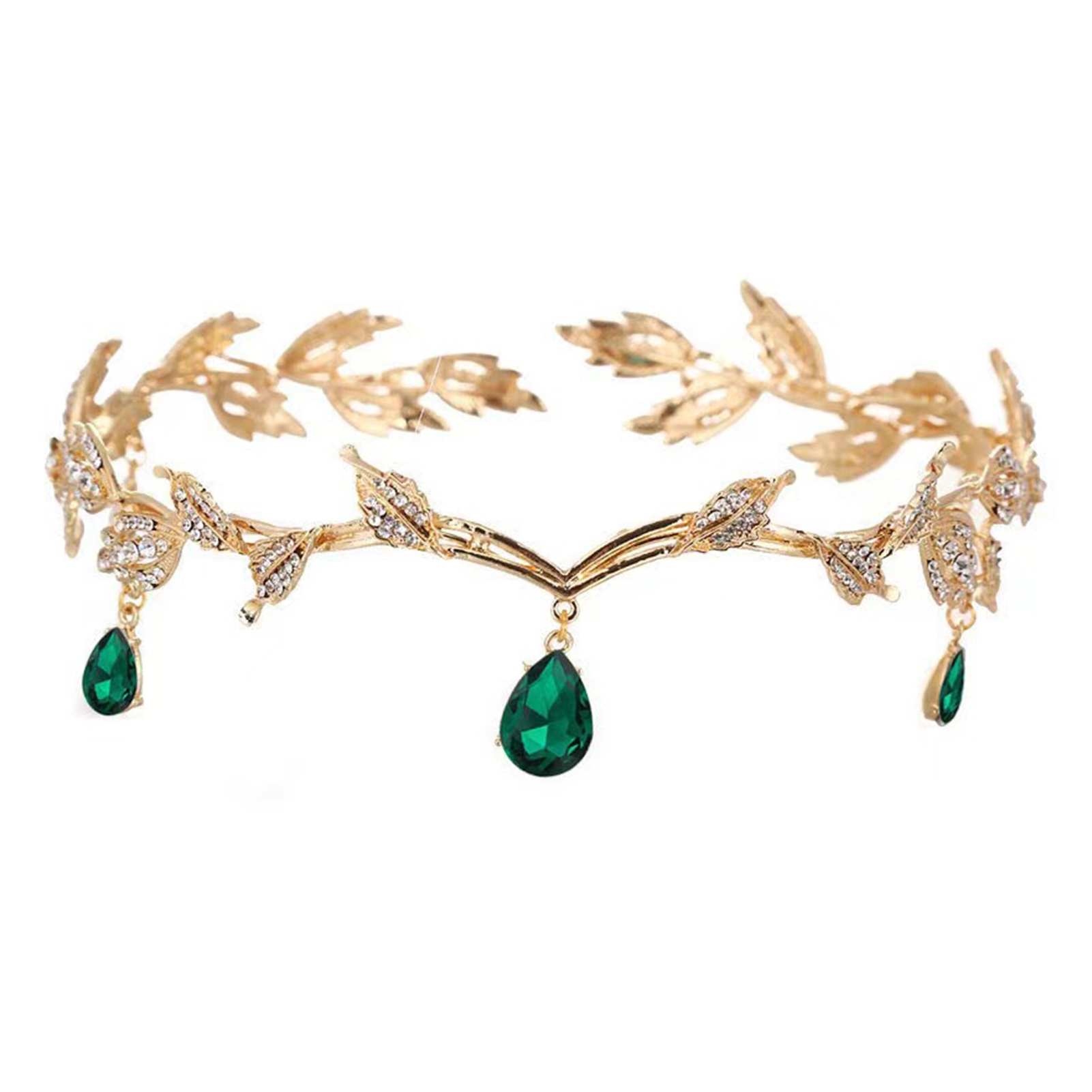 Anqbci Wedding Hair Tiara Shiny Rhinestone Bridal Crown Leaves Shape ...