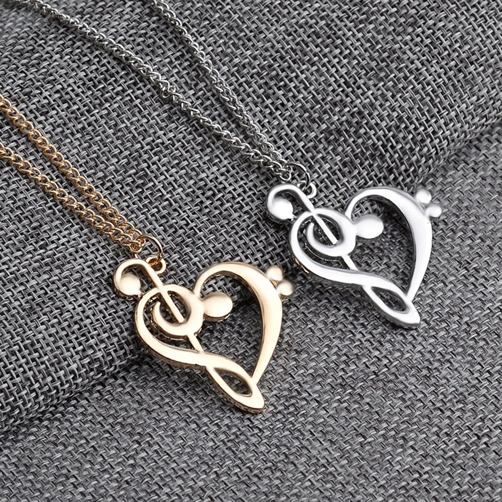 Anqbci Women's Stylish Simple Hollow Musical Note Heart Pendant Chain ...