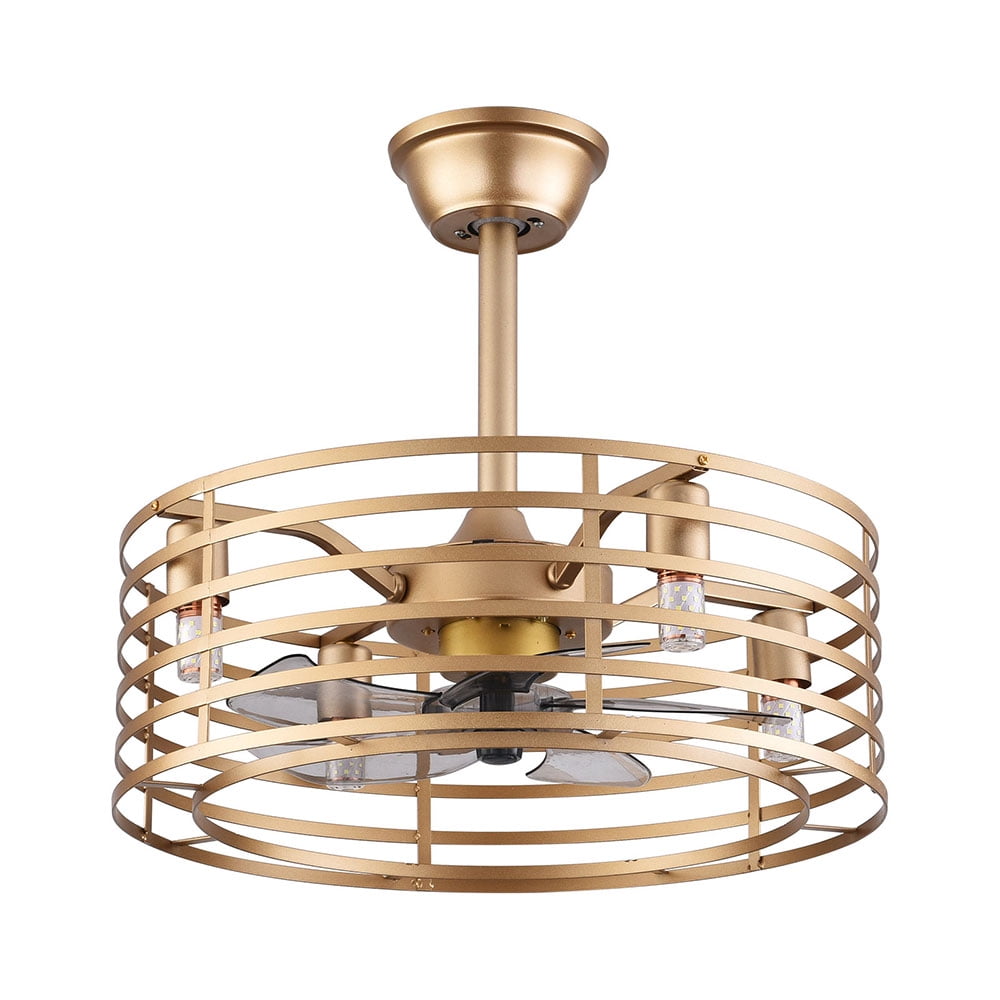 Anqidi 20" Retro Ceiling Fan Light for Living Room, Champagne Gold LED ...