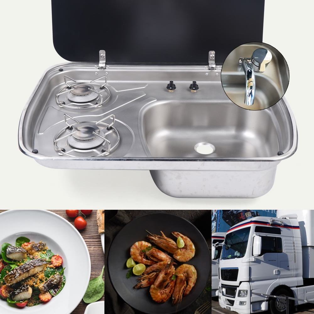 Anqidi Gas Camping Stove, 2 Burner LPG Gas Stove Hob S/S Steel Sink ...