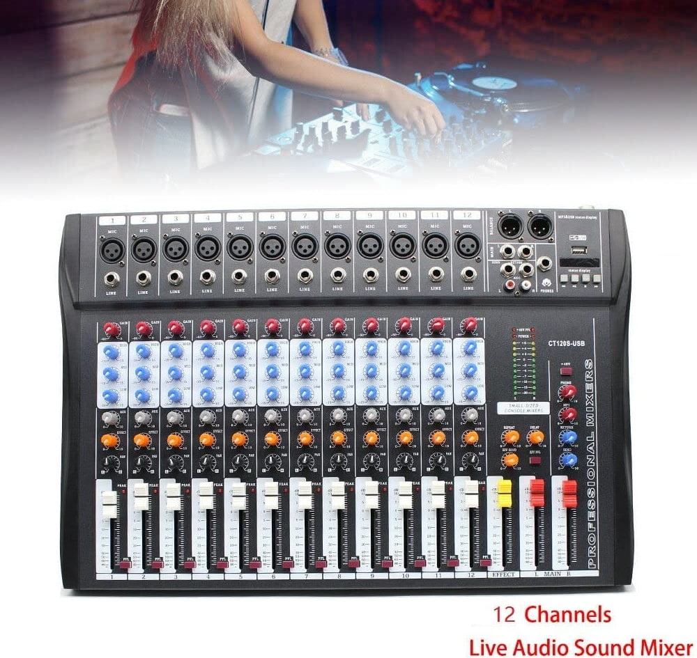 Anqidi Professional 12 Channel Live Studio Audio Mixer USB Mixing ...