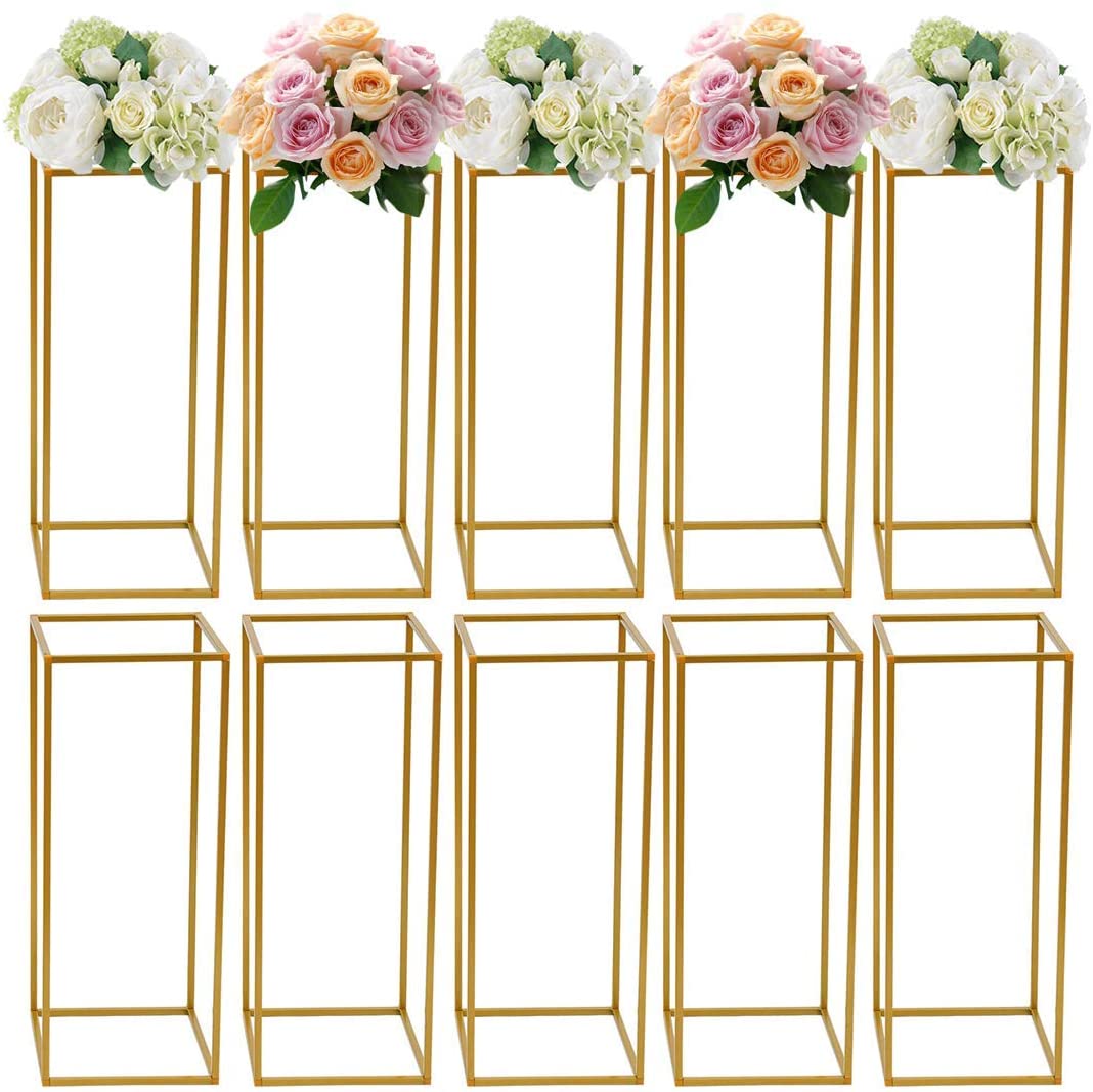 Anqidi Wedding Flower Stand Set, 10Pcs Rectangle Gold Metal Column Rack ...