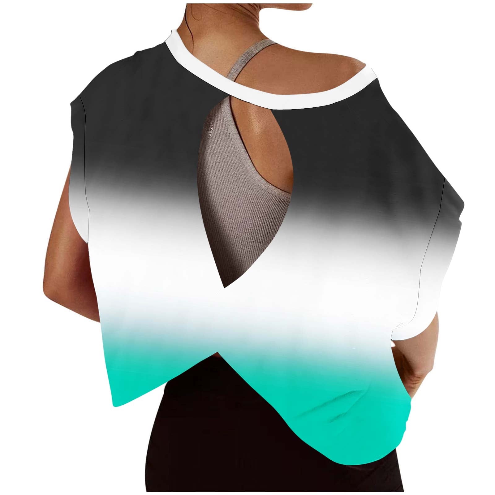 Anqov T Shirts for Women, Fashion Printed Gradient Short Sleeve Workout ...