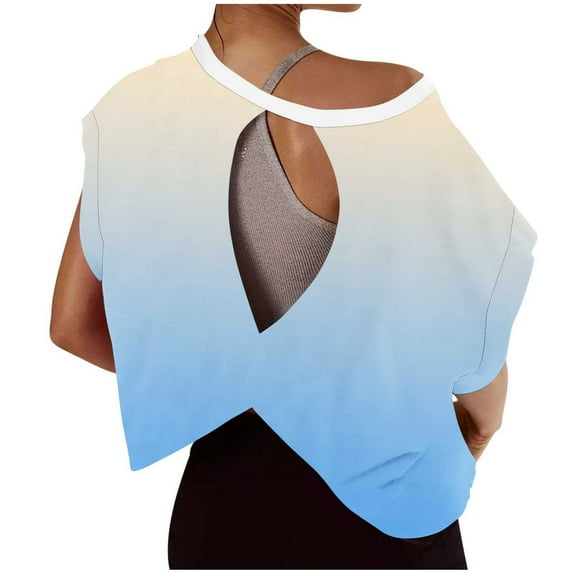 Anqov T Shirts for Women, Fashion Printed Gradient Short Sleeve Workout ...