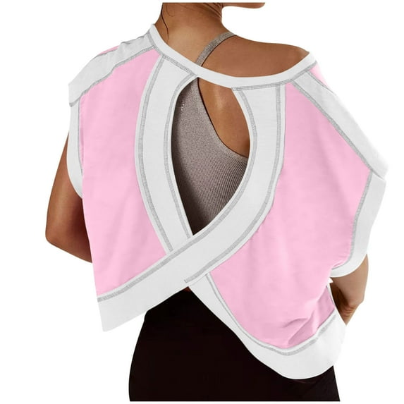 Anqov T Shirts for Women, Solid Color Edging Short Sleeve Workout ...