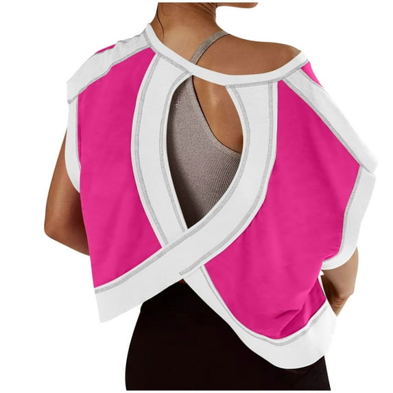 Anqov T Shirts for Women, Solid Color Edging Short Sleeve Workout ...