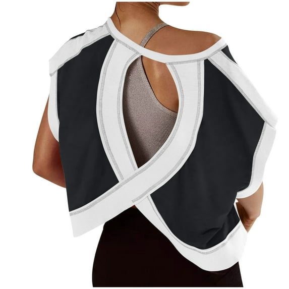 Anqov T Shirts for Women, Solid Color Edging Short Sleeve Workout ...