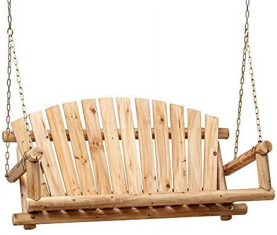 Anraja 800lbs Rustic Hanging Log Porch Swing Wood with Chains 2 seats 4 ...