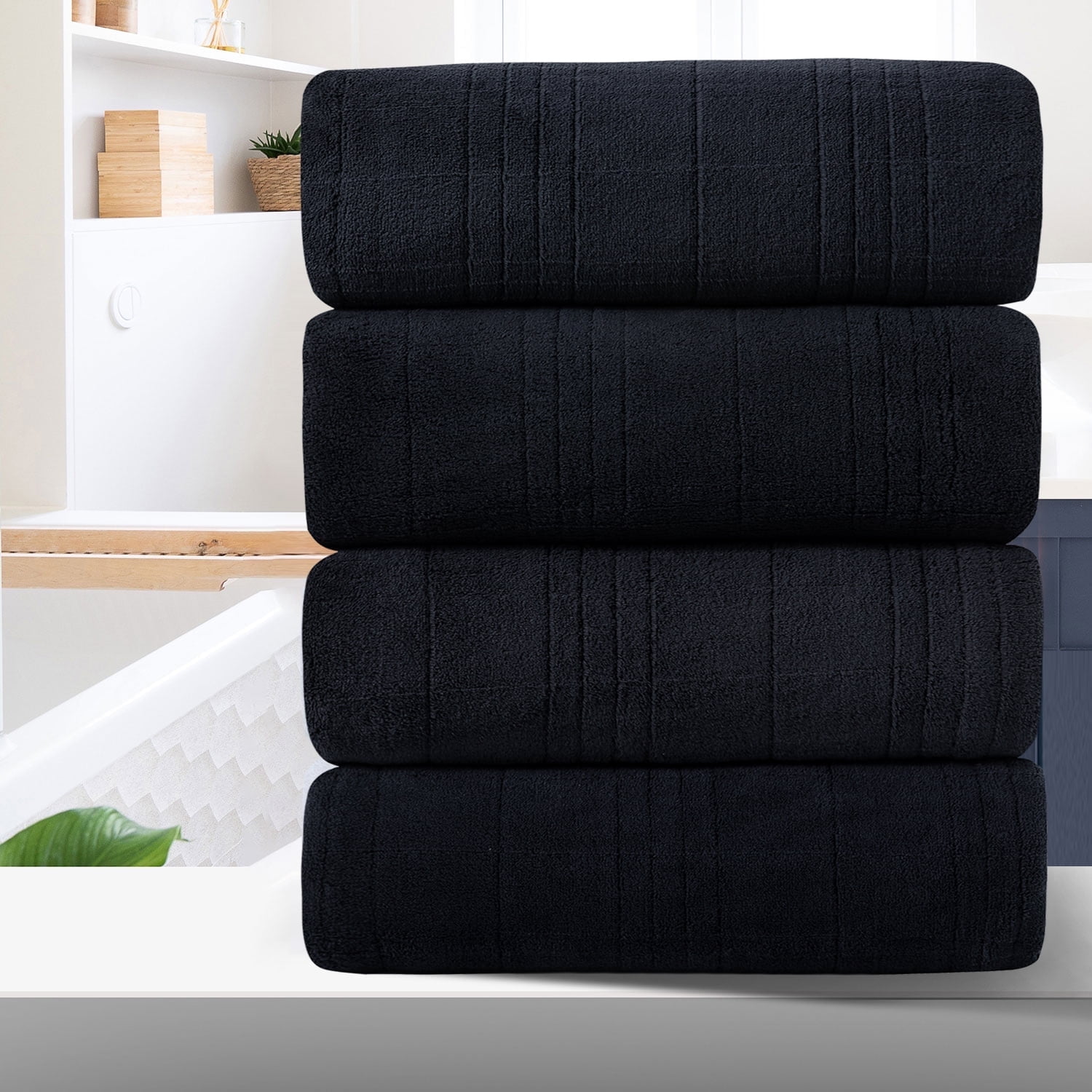 Anray Home 4 Piece Black Microfiber Bath Towel Set 35" x 71" Oversized ...