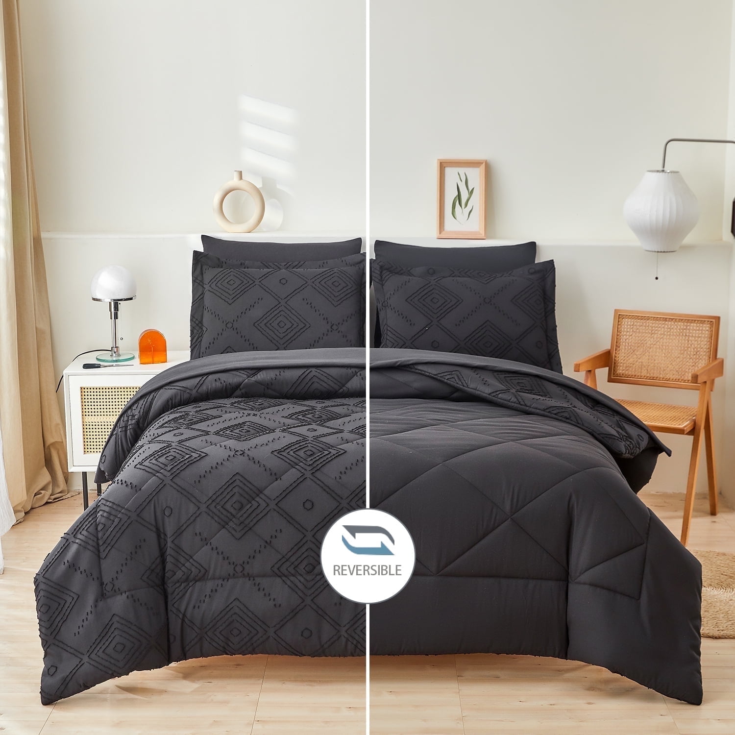 Beartech 7 Piece Comforter Set King Size, Black Plaid Patchwork ...