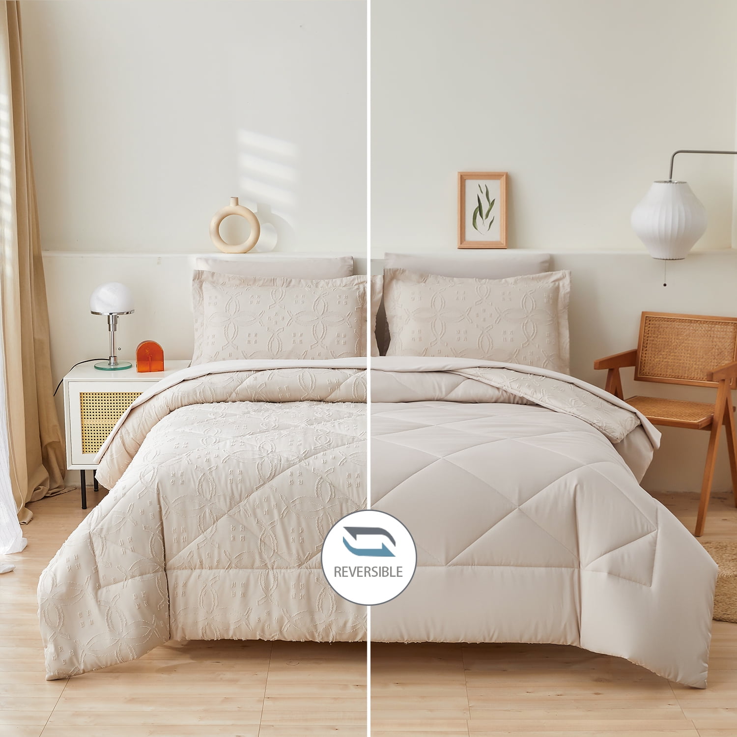 Anray Home 7 Piece Comforter Set King Size, Champagne Plaid Patchwork ...