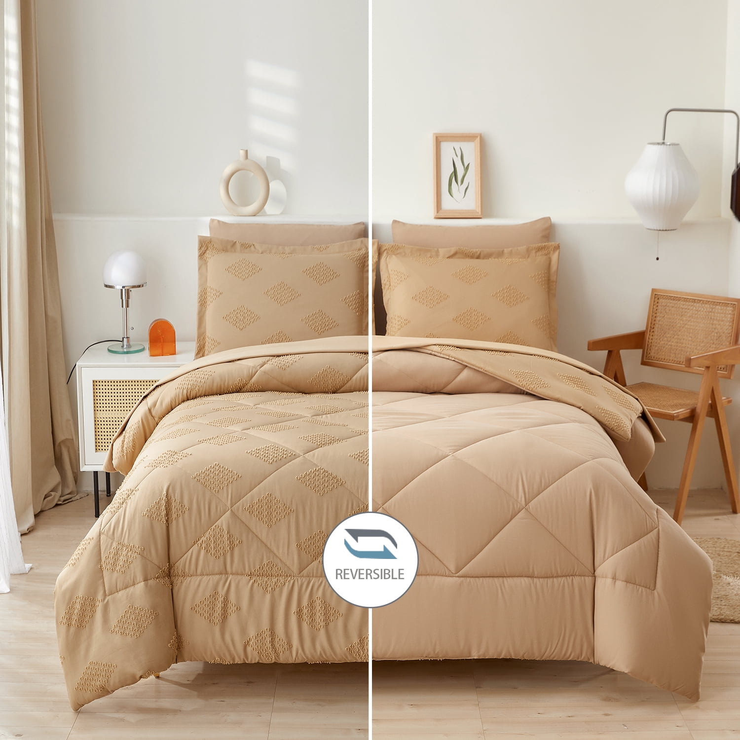 Anray Home 7 Piece Comforter Set Queen Size, Earthy Yellow Plaid ...