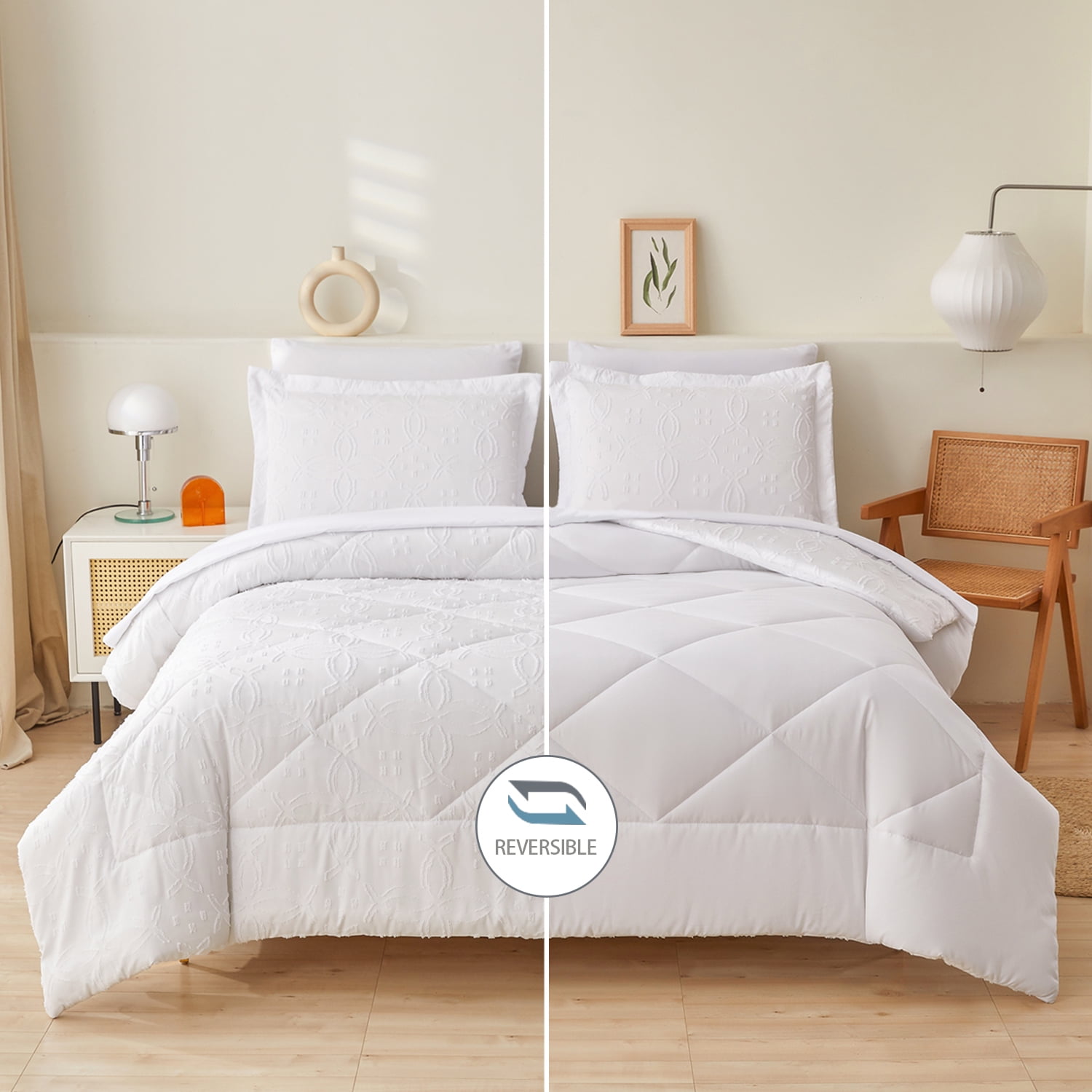 Anray Home 7 Piece Comforter Set Queen Size, White Plaid Patchwork ...