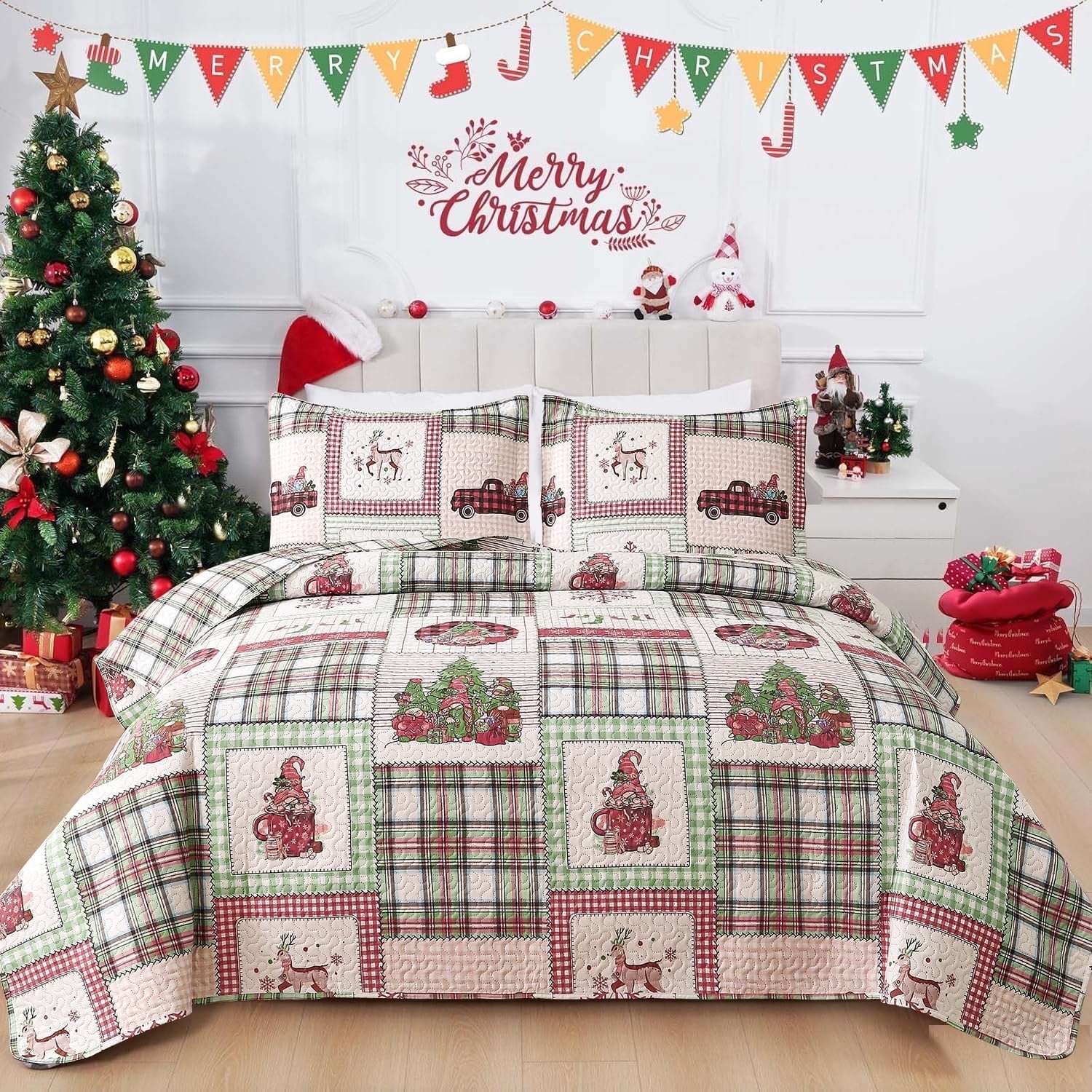 Beartech Christmas Quilt Set Twin Size Christmas Quilt Xmas Holiday ...