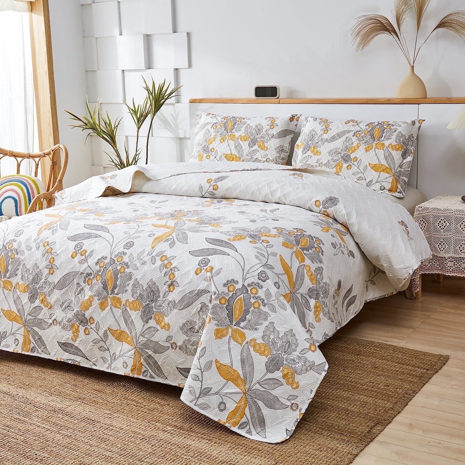 Beartech Floral Quilt Set Queen Size Moony Flower Quilt Lightweight ...