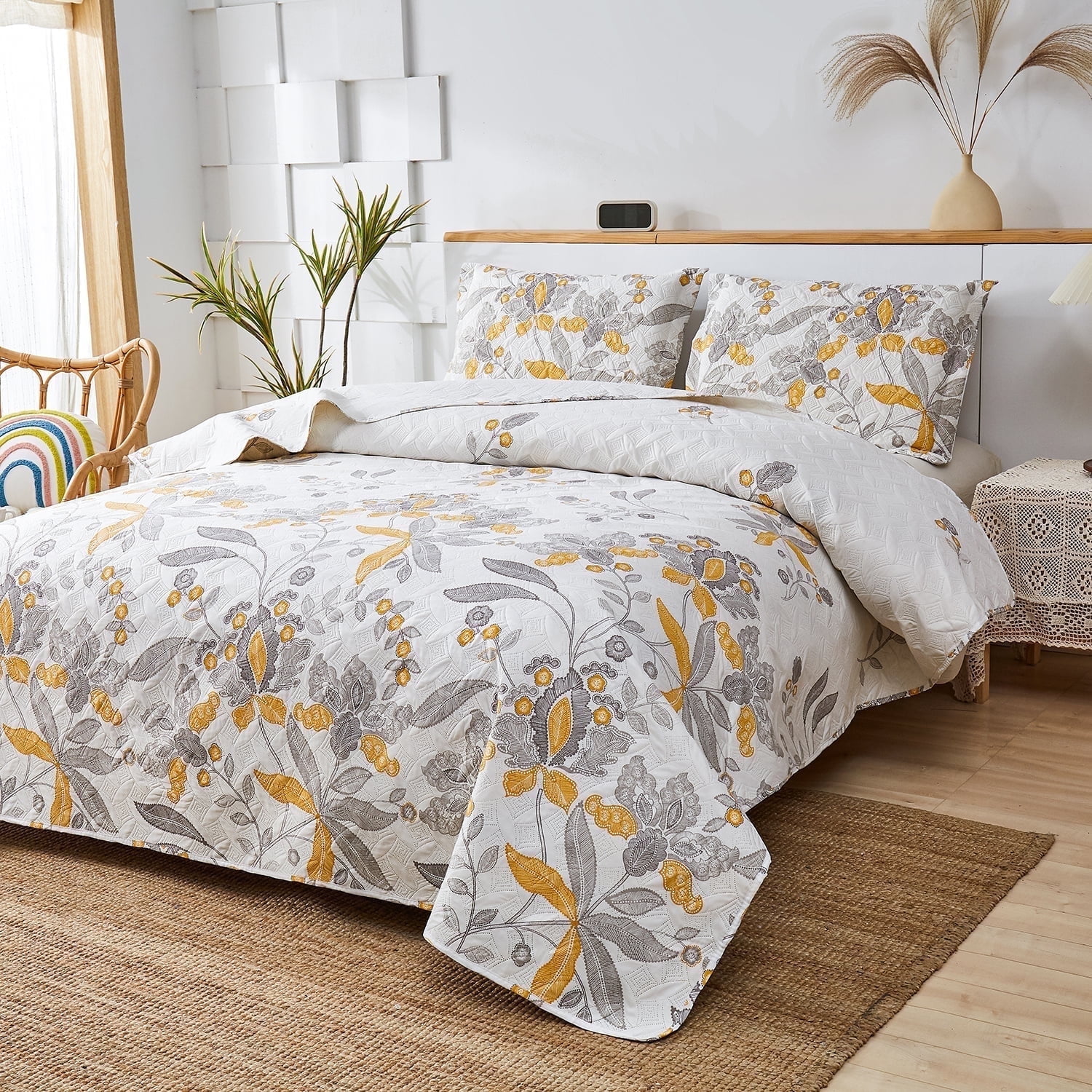 Anray Home Floral Quilt Set Queen Size Moony Flower Quilt Lightweight ...