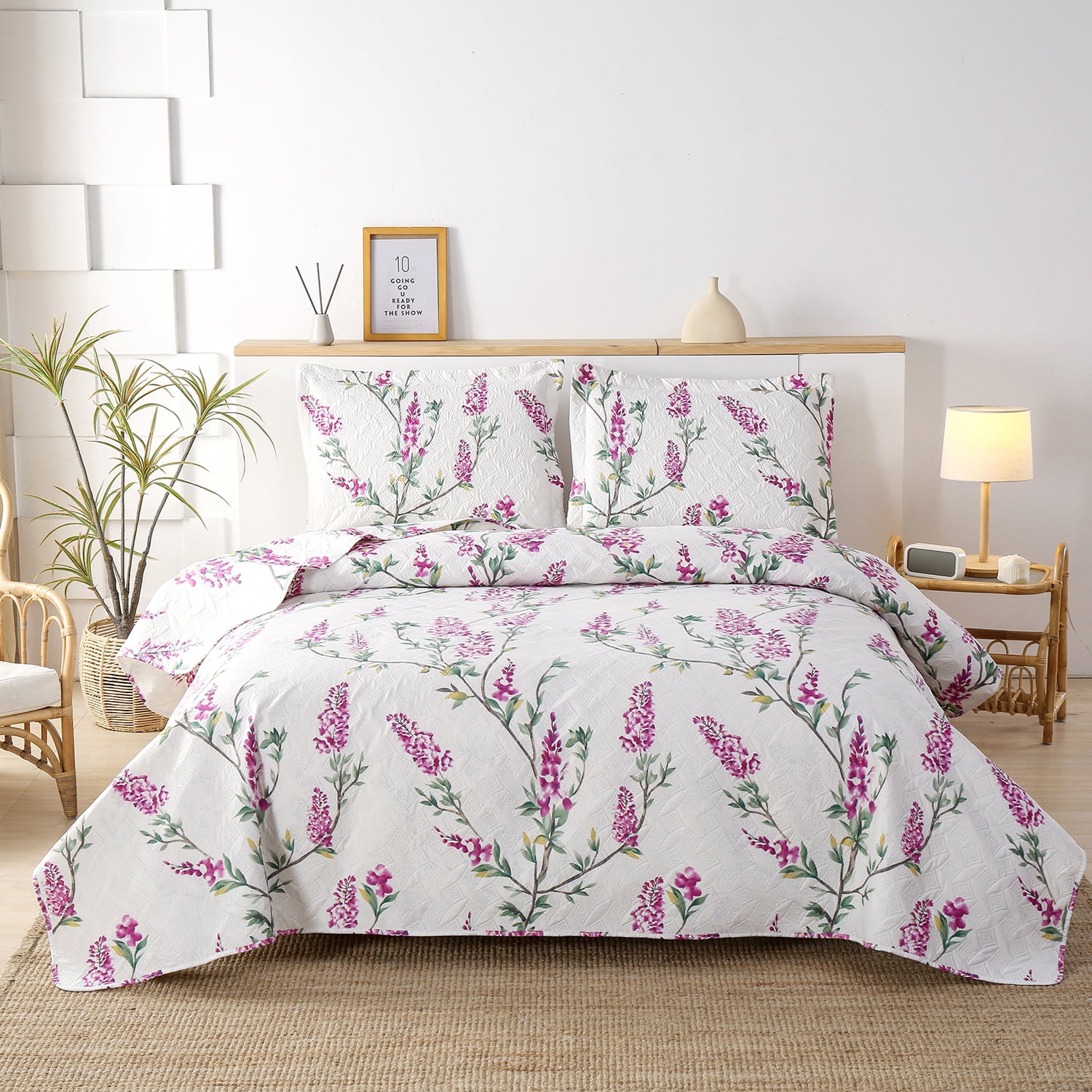 Anray Home Floral Quilt Set Queen Size Rose Purple Lilac Quilt ...