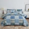 Anray Home Quilt Set King Size Blue Stripe Plaid Bedspread Coverlet ...
