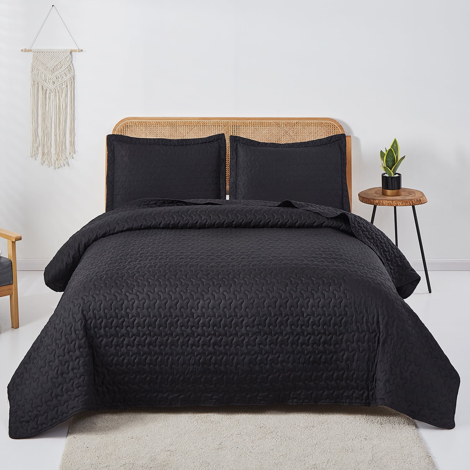Anray Home Quilt Set Twin Size Black Bedspread Coverlet Microfiber ...