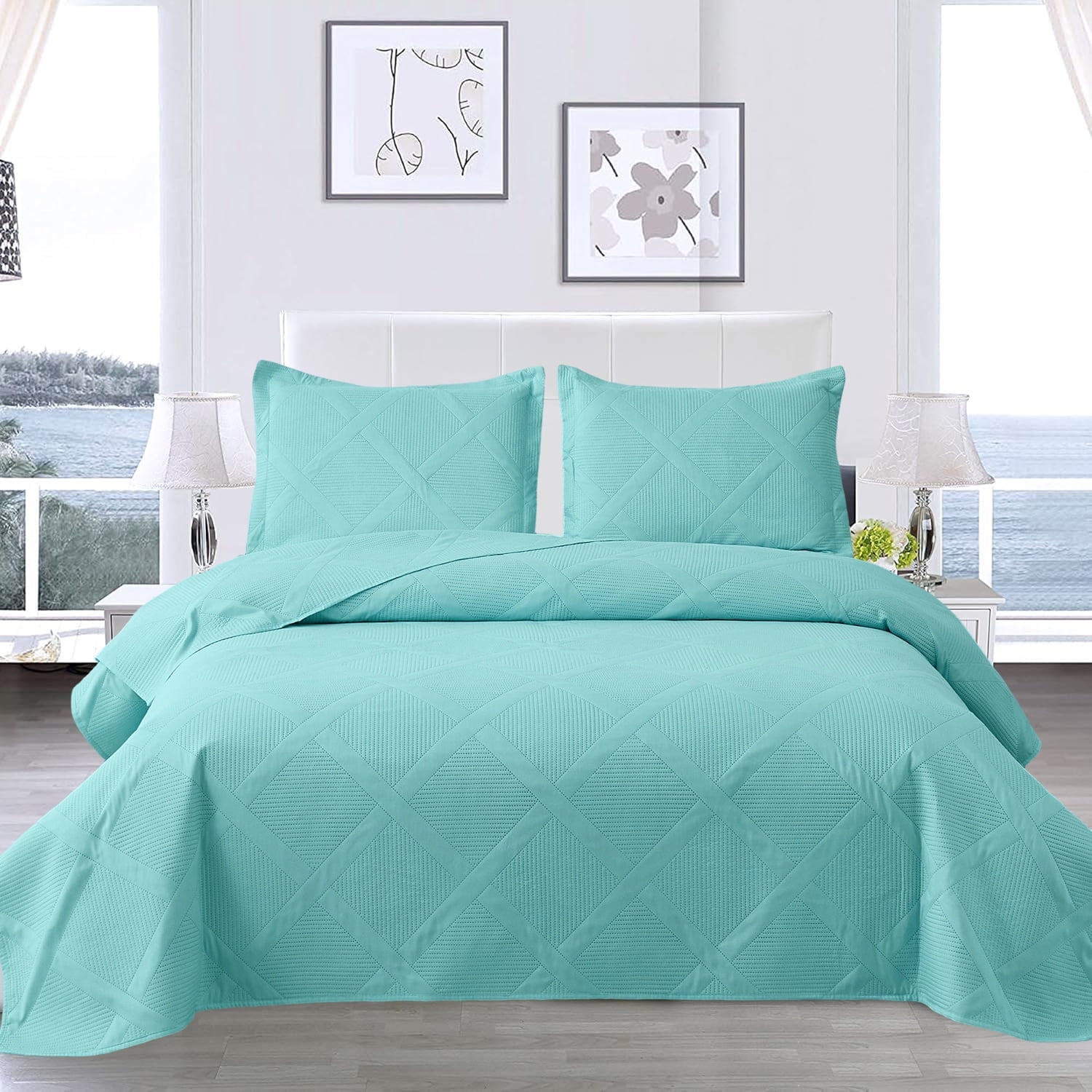 Anray Home Solid Color Quilt Set Queen/Full Size Apple Green Bedspread ...