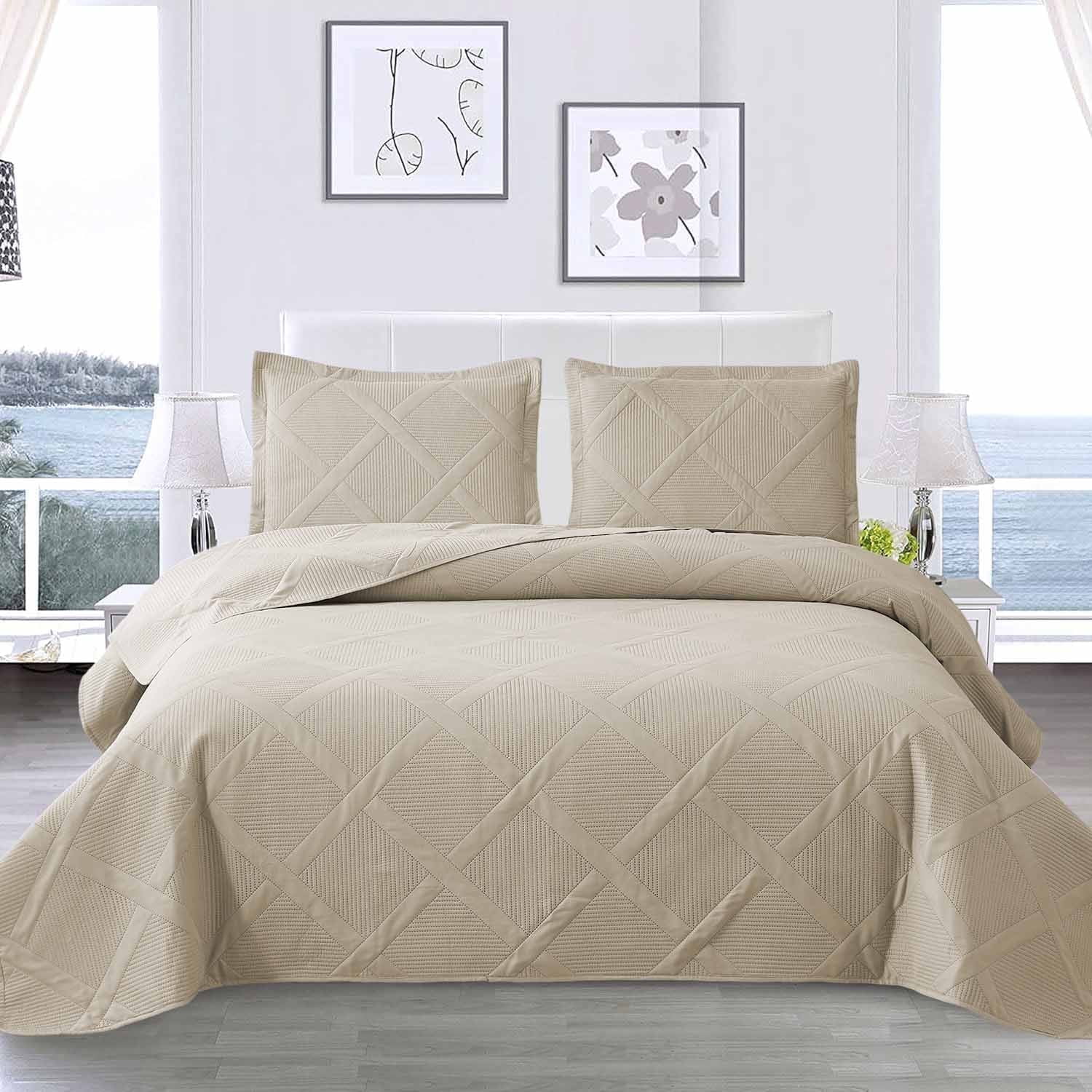Beartech Solid Color Quilt Set Twin Size Camel Bedspread Coverlet ...