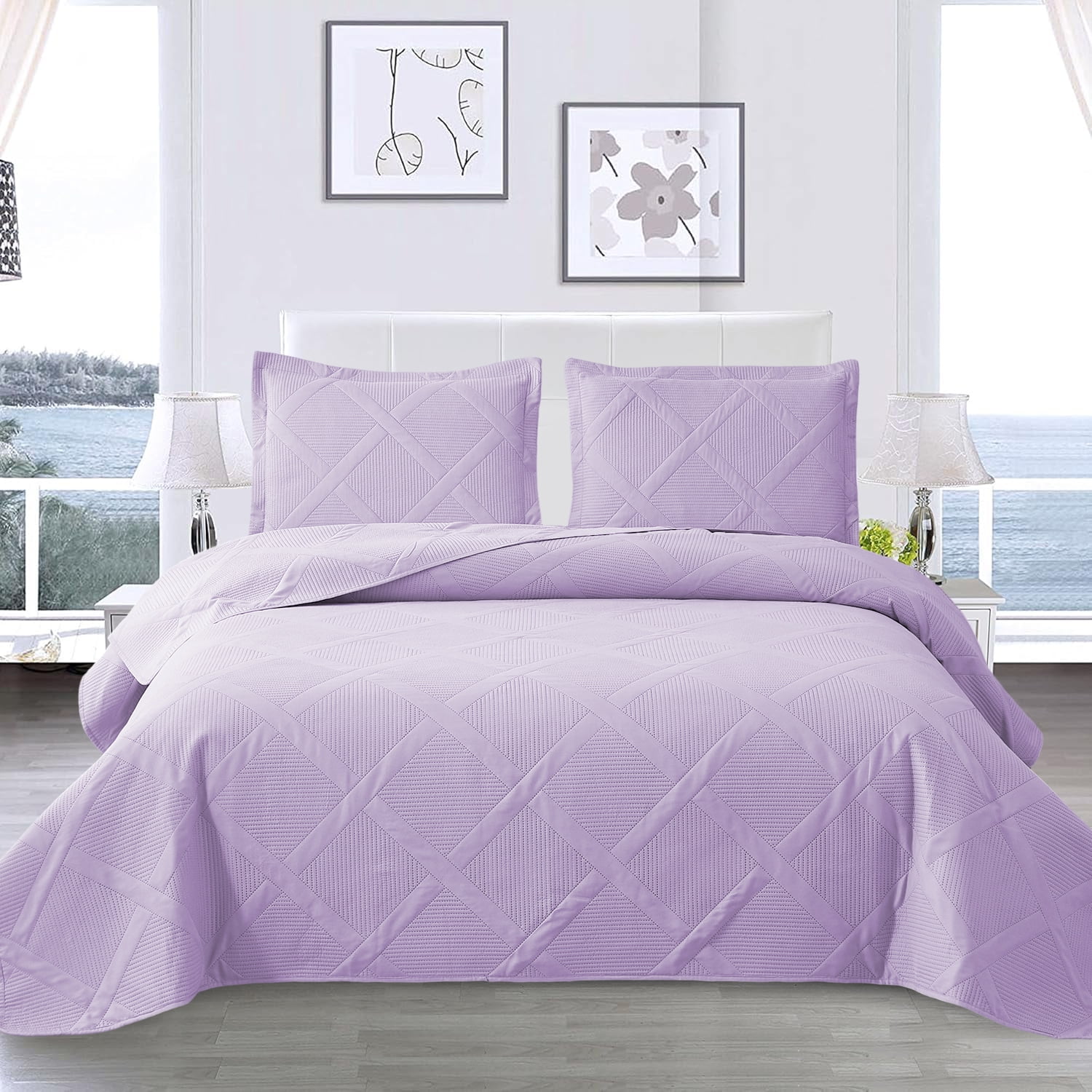 Beartech Solid Color Quilt Set Twin Size Light Purple Bedspread ...