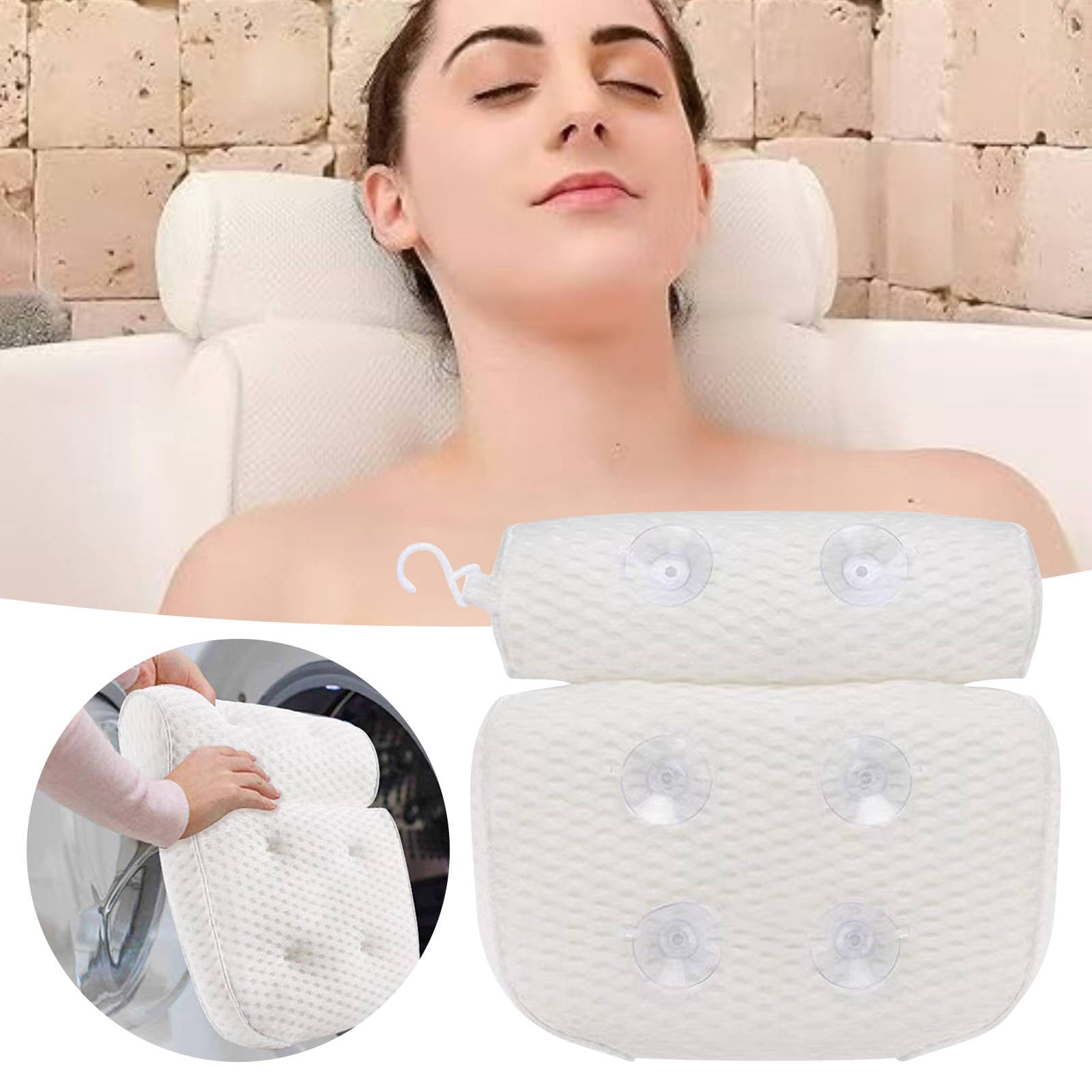 Anriop Bath Pillow Bathtub Spa Pillow Non Slip Suction Cups For Perfect ...