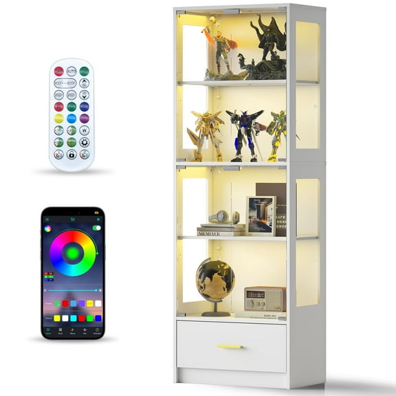 71" Tall Lighted Display Curio Cabinet with Glass Doors,Glass Curio ...