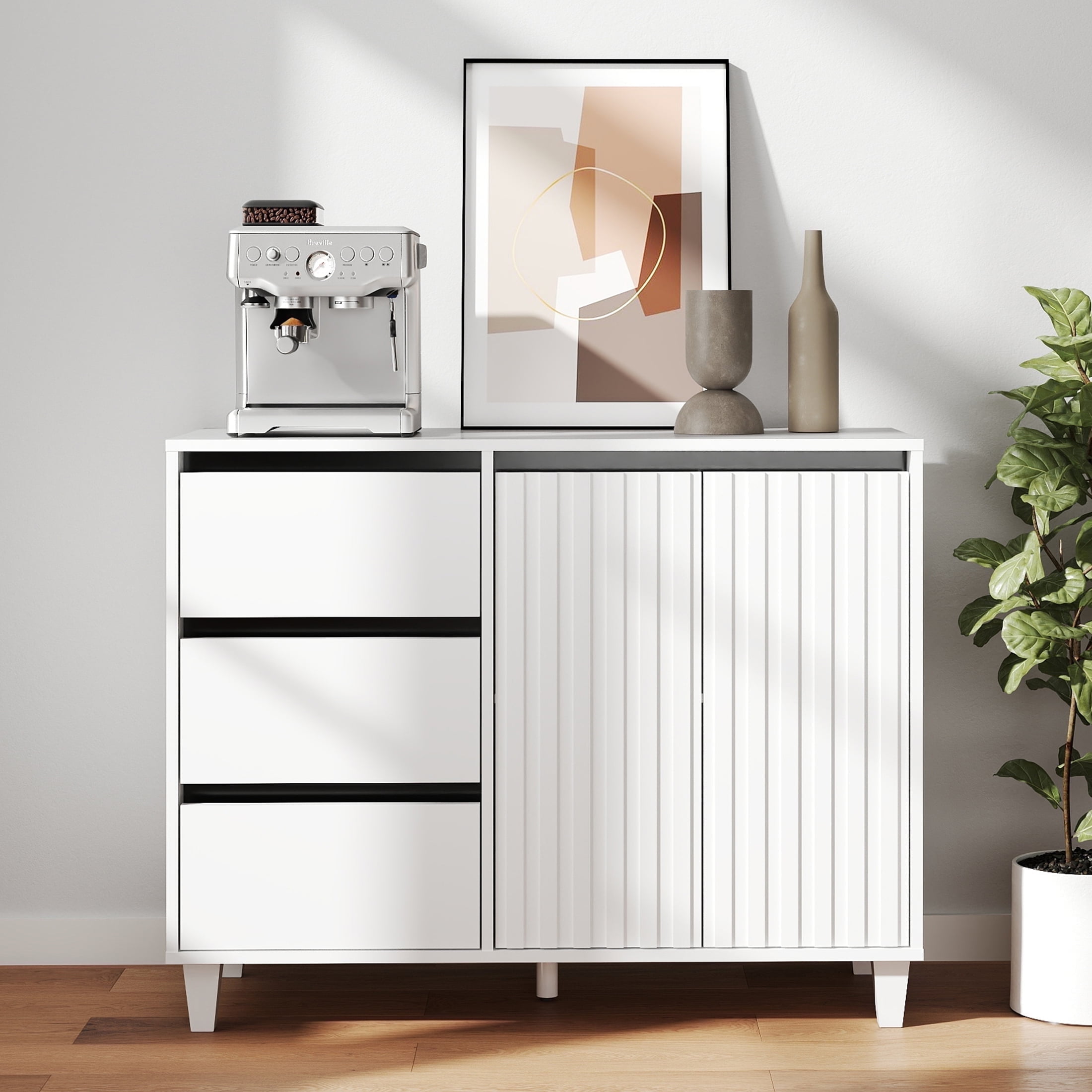 Anrist Fluted Sideboard & Buffet Cabinet with Adjustable Shelf & 3 ...