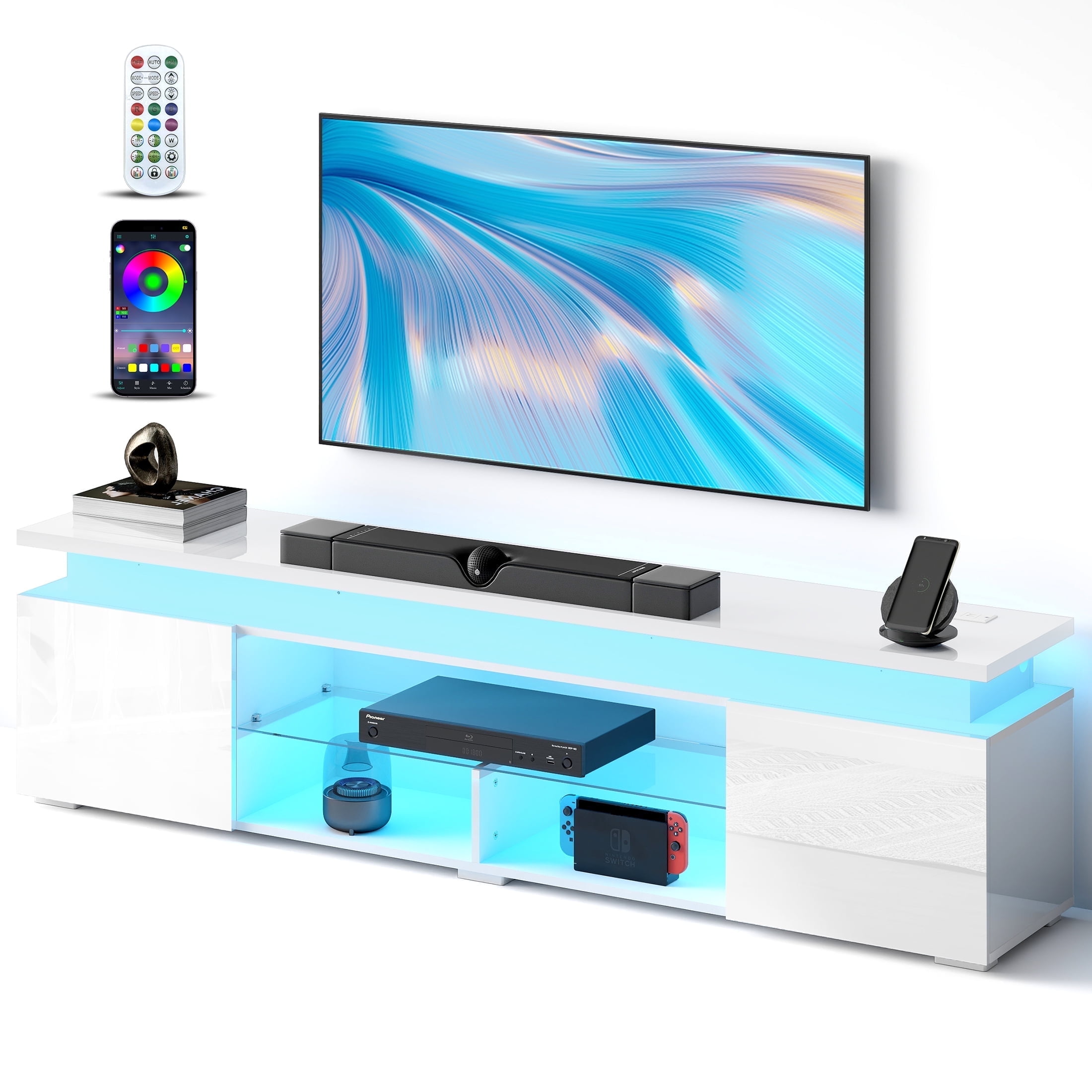 Anrist Modern TV Stand for 85 inch TVs with LED Lights Power Outlet ...