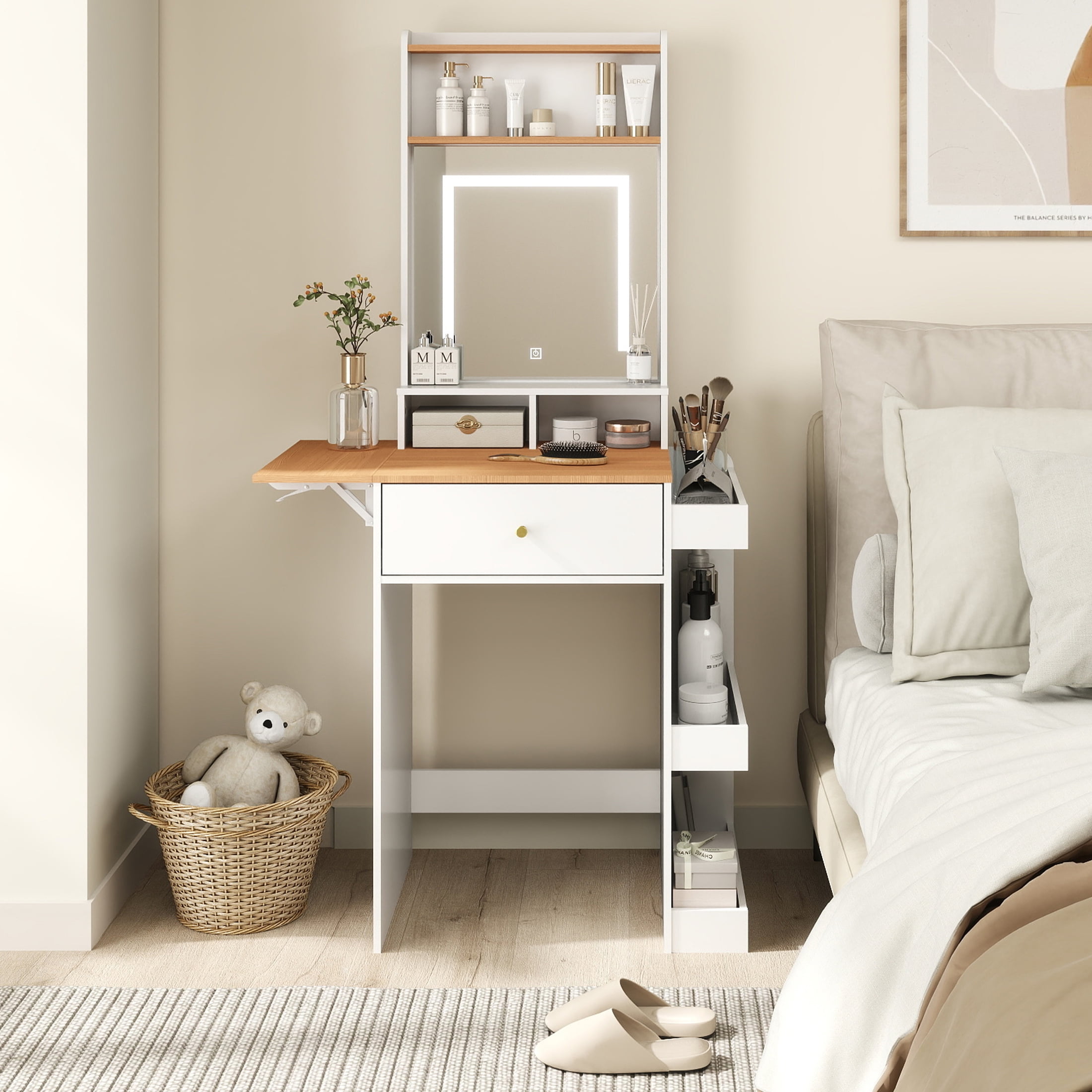 Anrist Small Vanity Desk with 3 Adjustable Lighted Mirror, Makeup ...