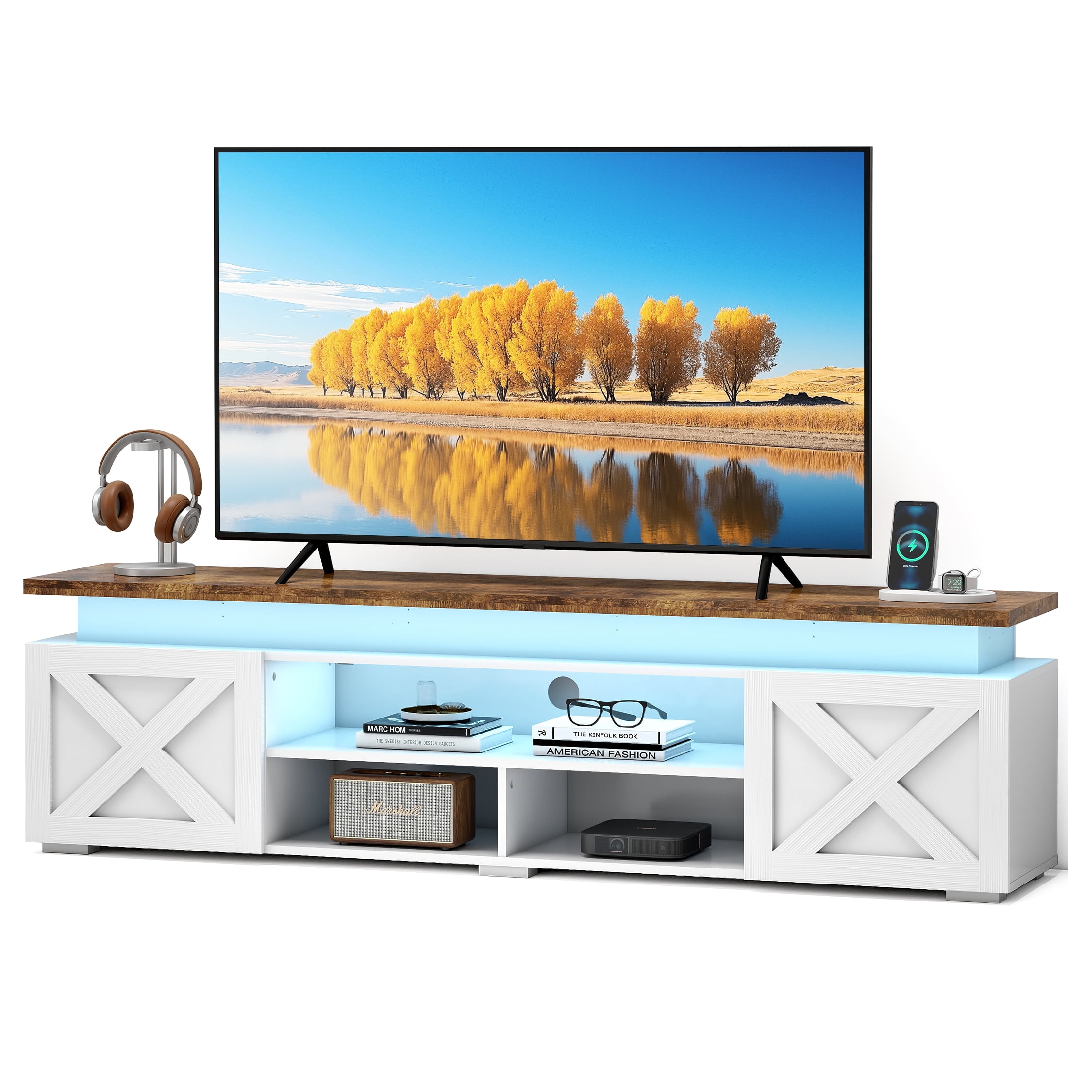 Anrist TV Stand with LED Lights & Power Outlets for TVs up to 80 ...