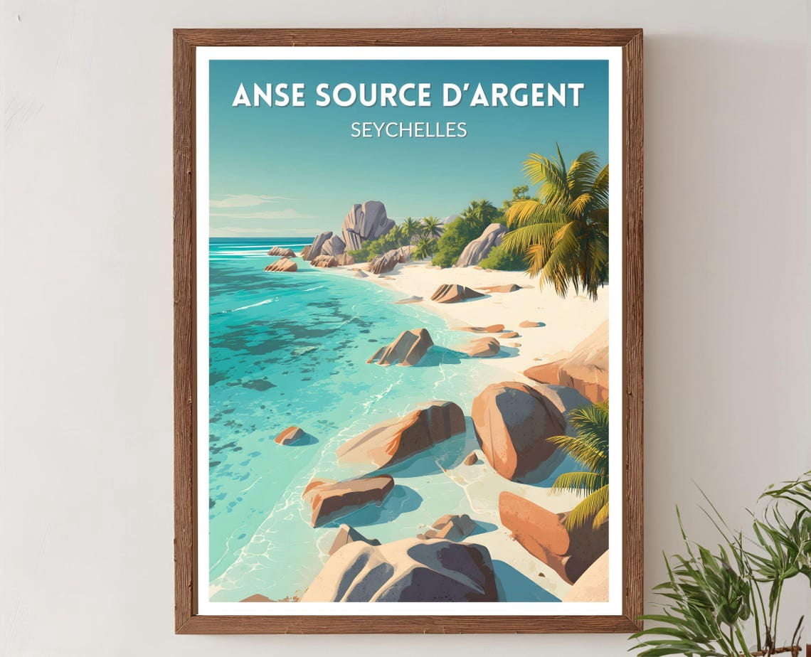 Anse Source d Argent Seychelles Retro Travel Mid Century Modern Vintage ...
