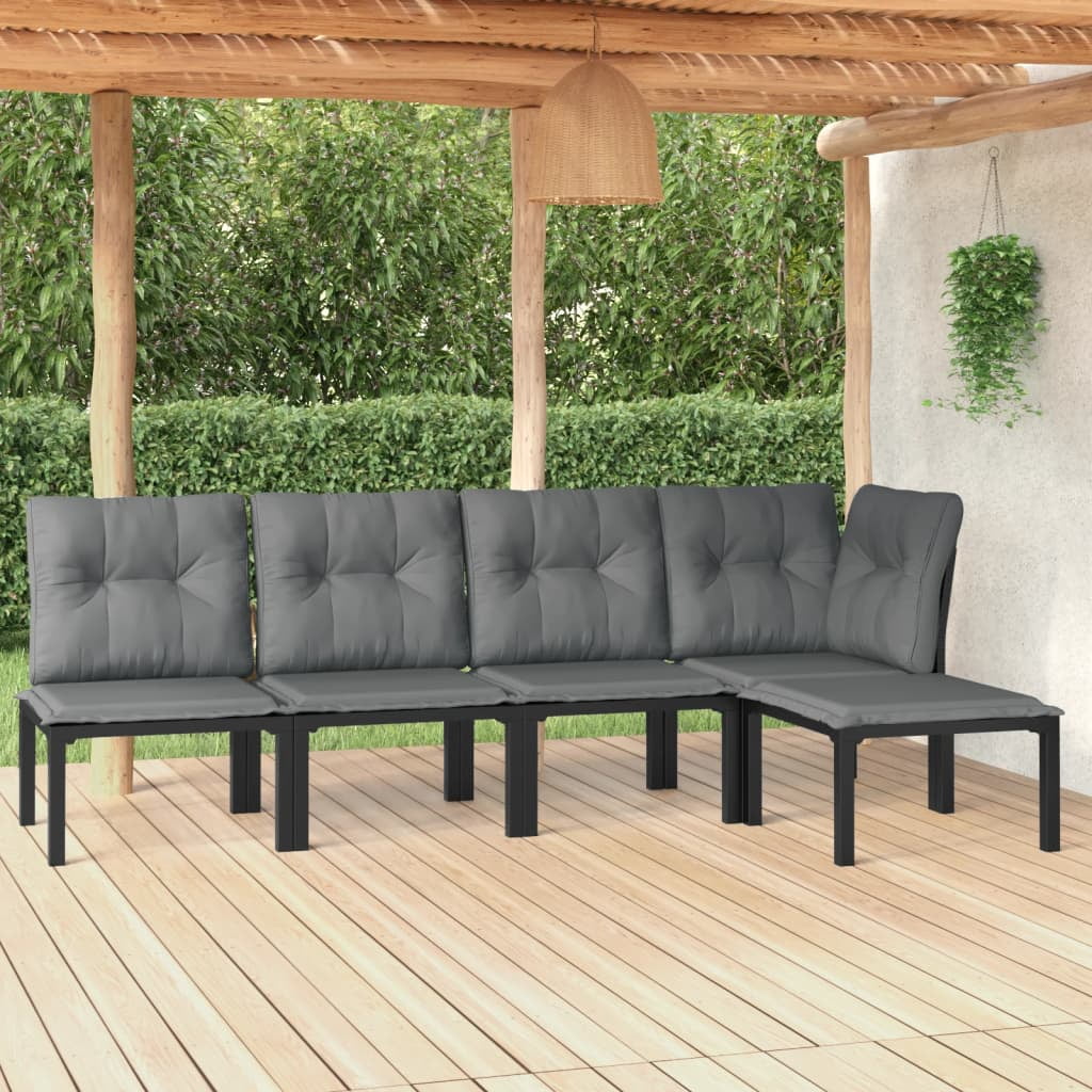 Anself 5 Piece Patio Furniture Set Sectional Sofa Set with Dark Gray Seat and Back Cushions Black Poly Rattan Conversation Set for Garden Deck Poolside Backyard Walmart