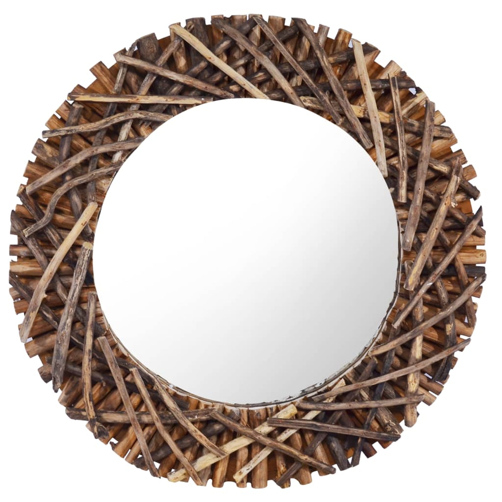 Anself Wall Mirror, Teak Wood Frame Round Glass Mirror for Entrance ...