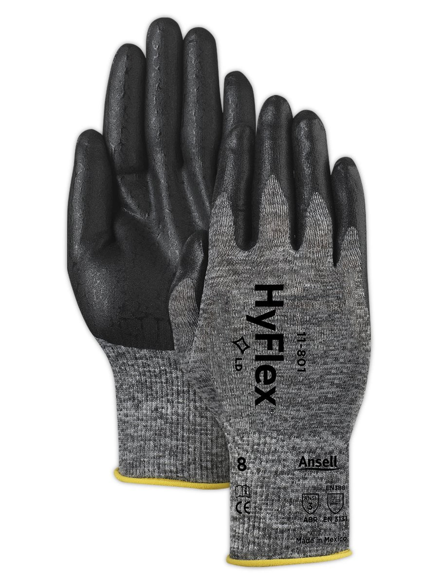 Ansell 103383 HyFlex 11-801 Grey and Black Nitrile Coated Machine Knit ...