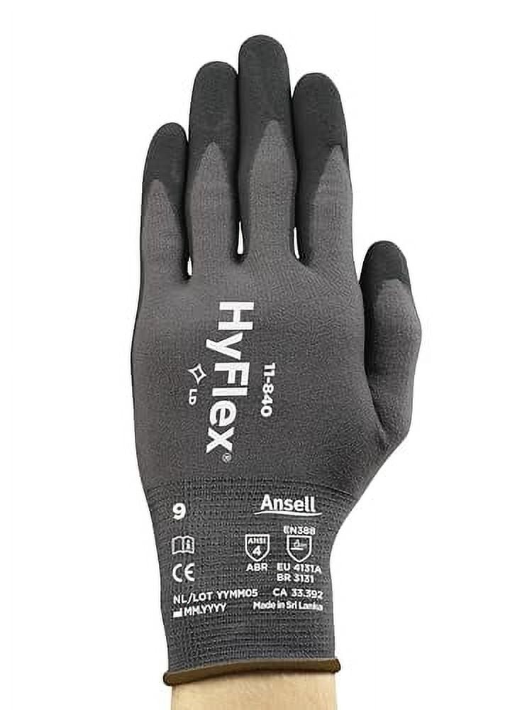Ansell HyFlex 11-840 Ergonomic Abrasion-Resistant Nylon Spandex Nitrile Coated Industrial Gloves ...